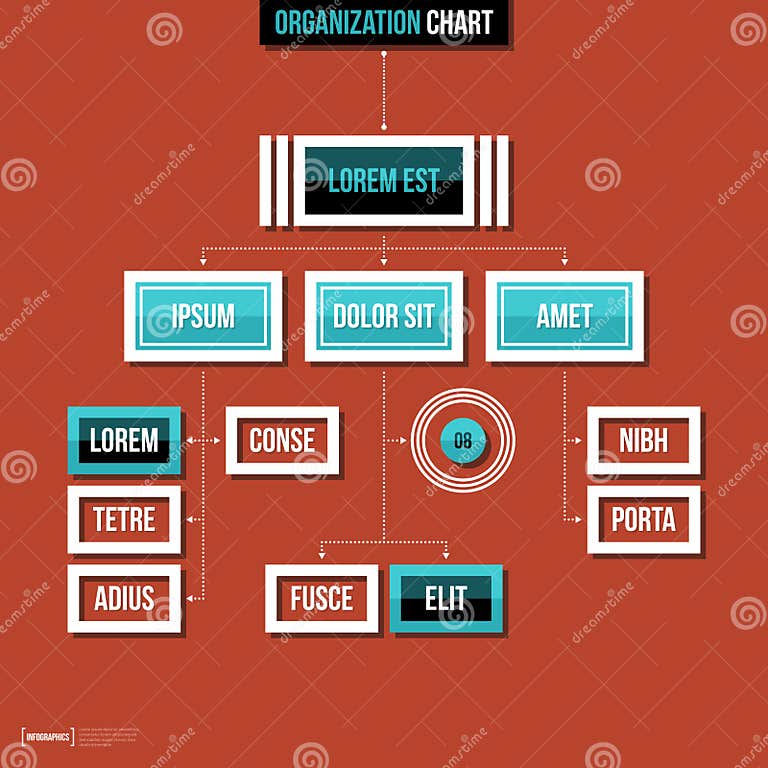 Modern Organization Chart Template in Flat Style on Red Background ...