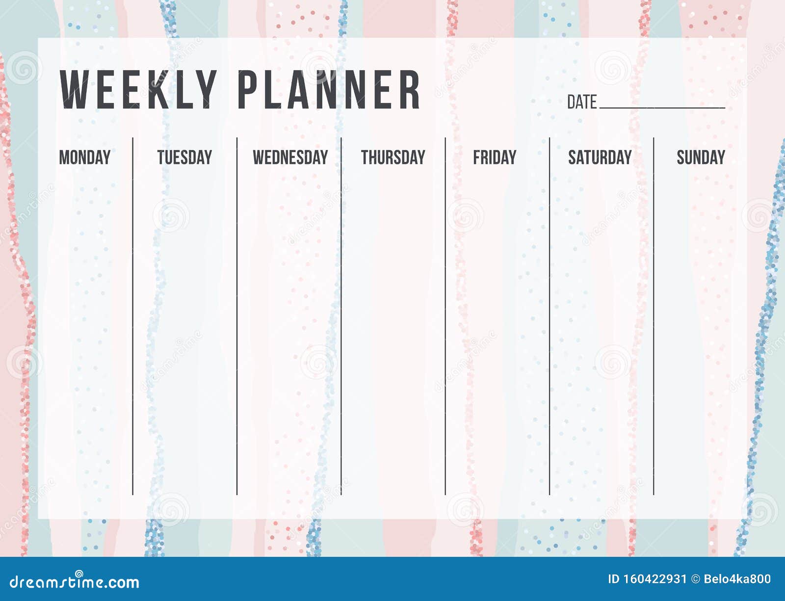 Stylish Weekly Planning Template on Striped Background in Pastel Pink ...