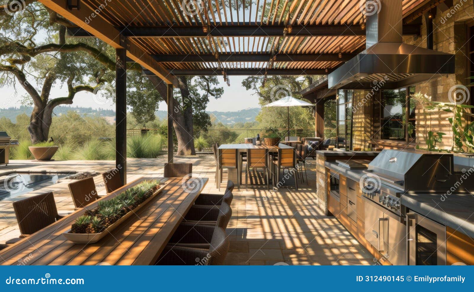 Modern Outdoor Kitchen with Grill and Table Stock Image - Image of ...