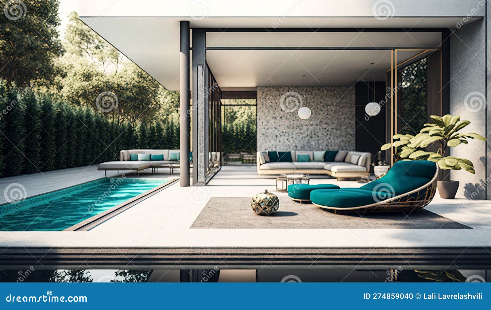 Modern Outdoor Pool Area with a Sleek Design. Generative AI Stock ...