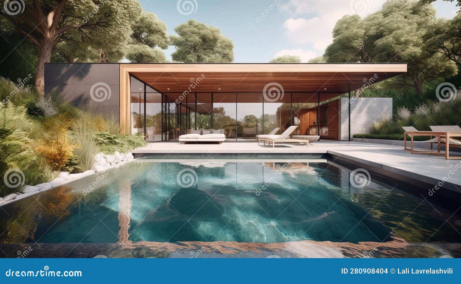 Modern Outdoor Pool Area with a Sleek Design. Generative AI Stock ...