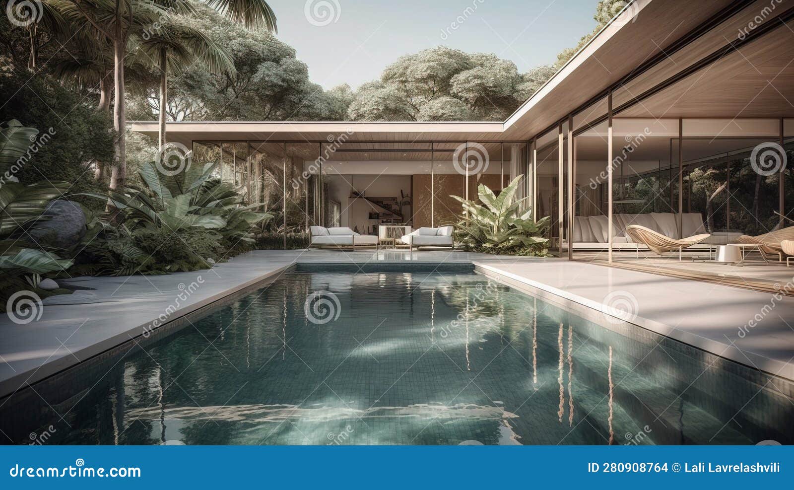 Modern Outdoor Pool Area with a Sleek Design. Generative AI Stock ...