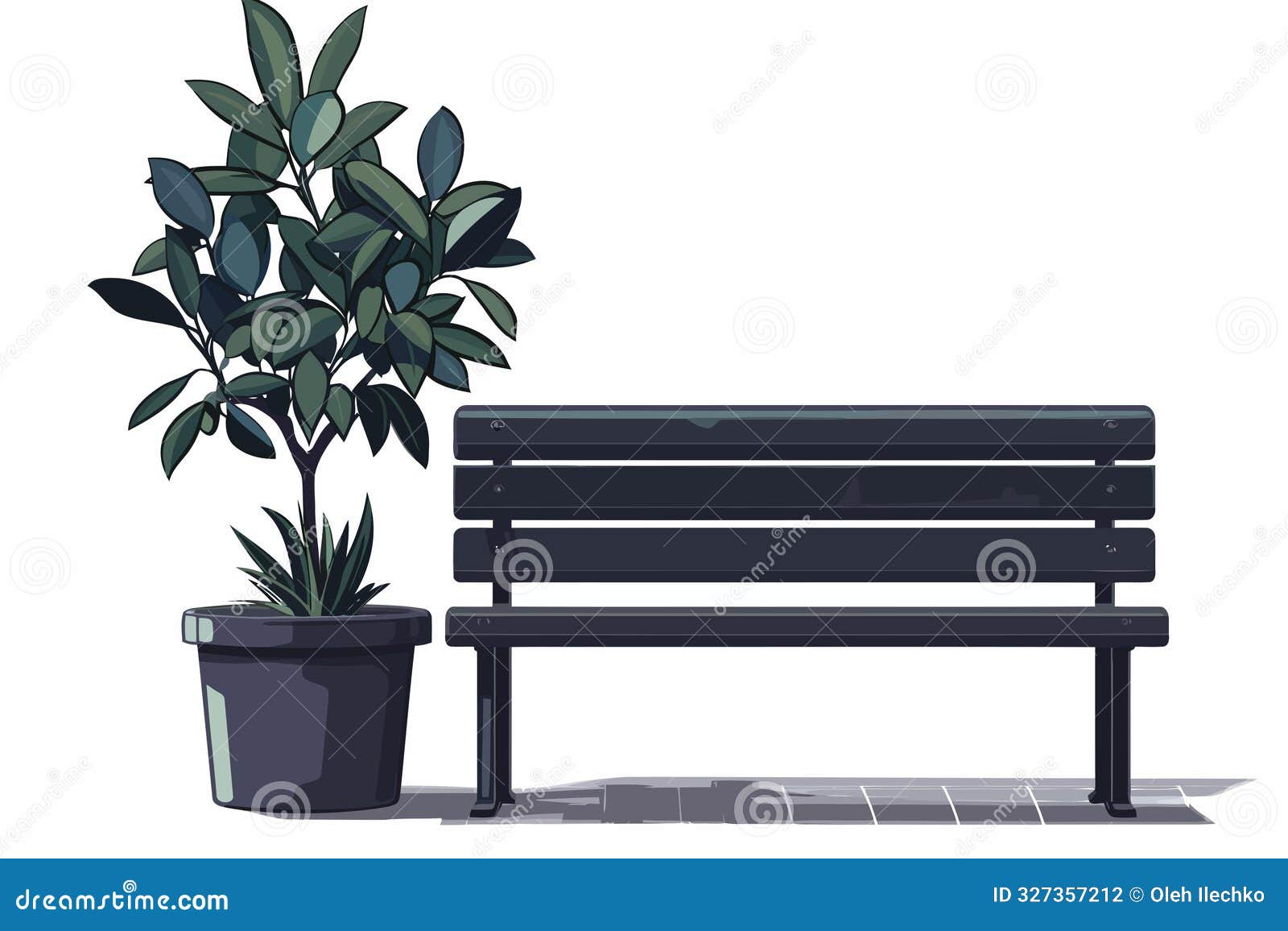 Modern Outdoor Seats and Tree Pot Isolated Vector Style Stock Vector ...
