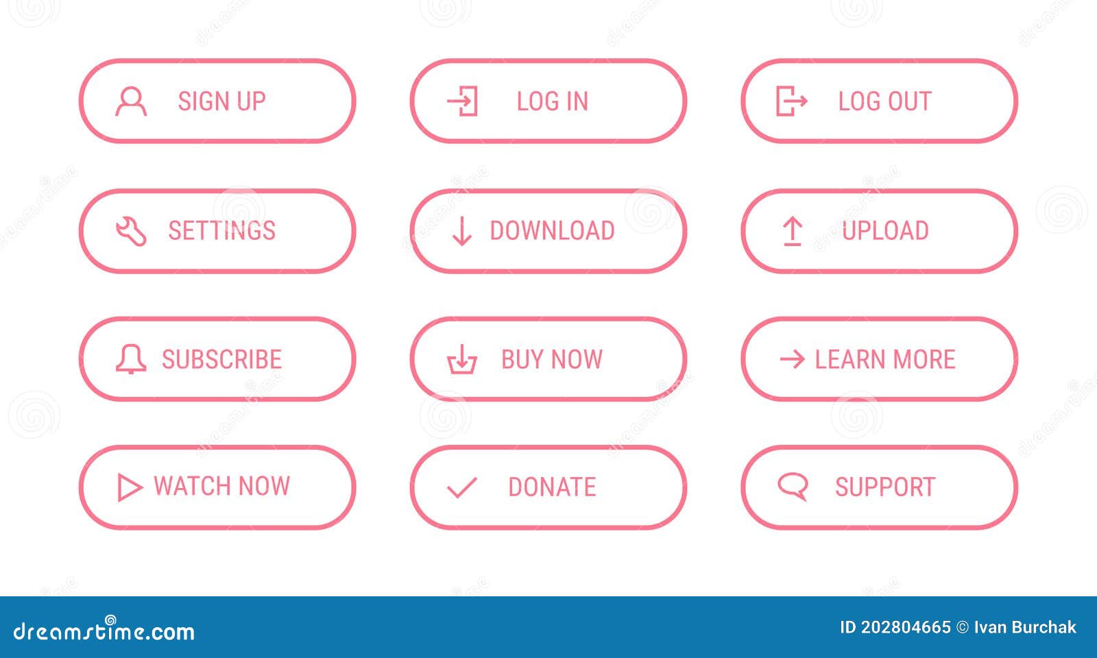 Modern Outline Buttons with Icons. Vector Illustration Stock Vector ...