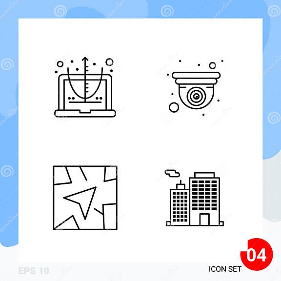 Modern Pack of 4 Icons. Line Outline Symbols Isolated on White ...