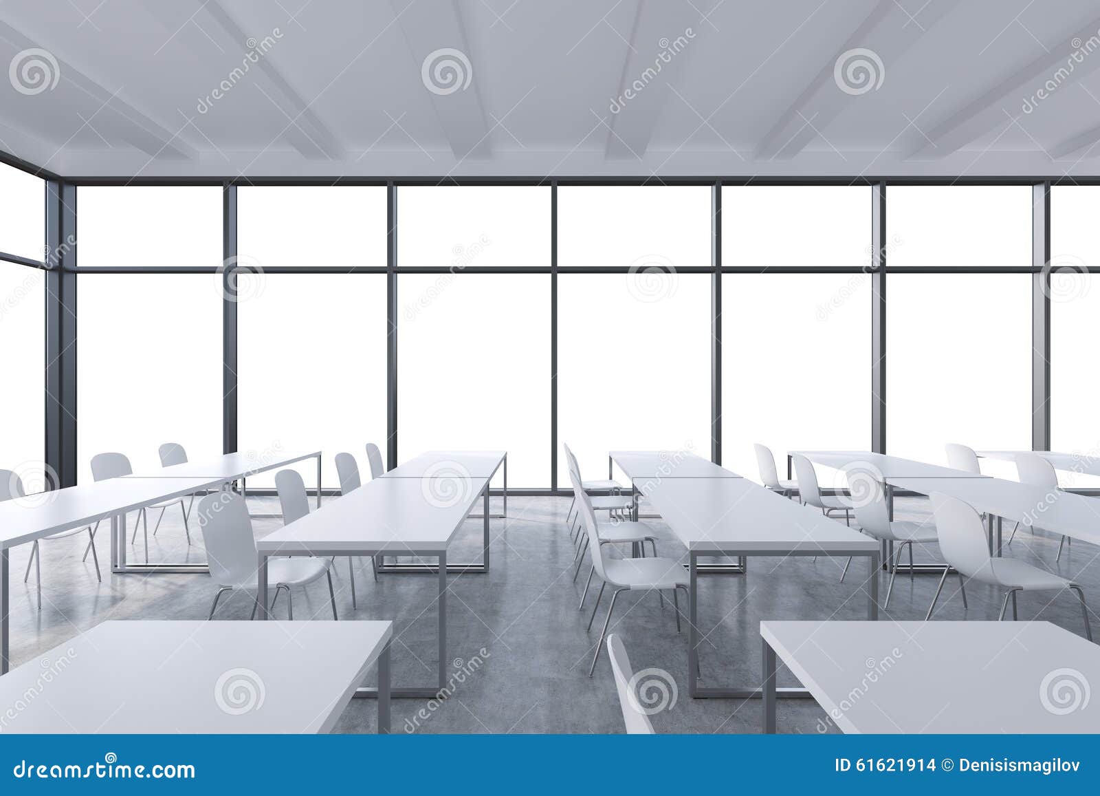A Modern Panoramic Classroom with White Copy Space in the Windows ...