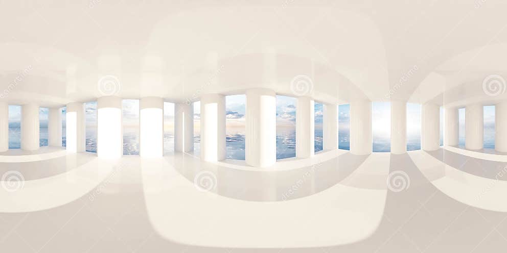 Modern Panoramic Corridor with Ocean Views at Sunset 360 Panorama Vr ...