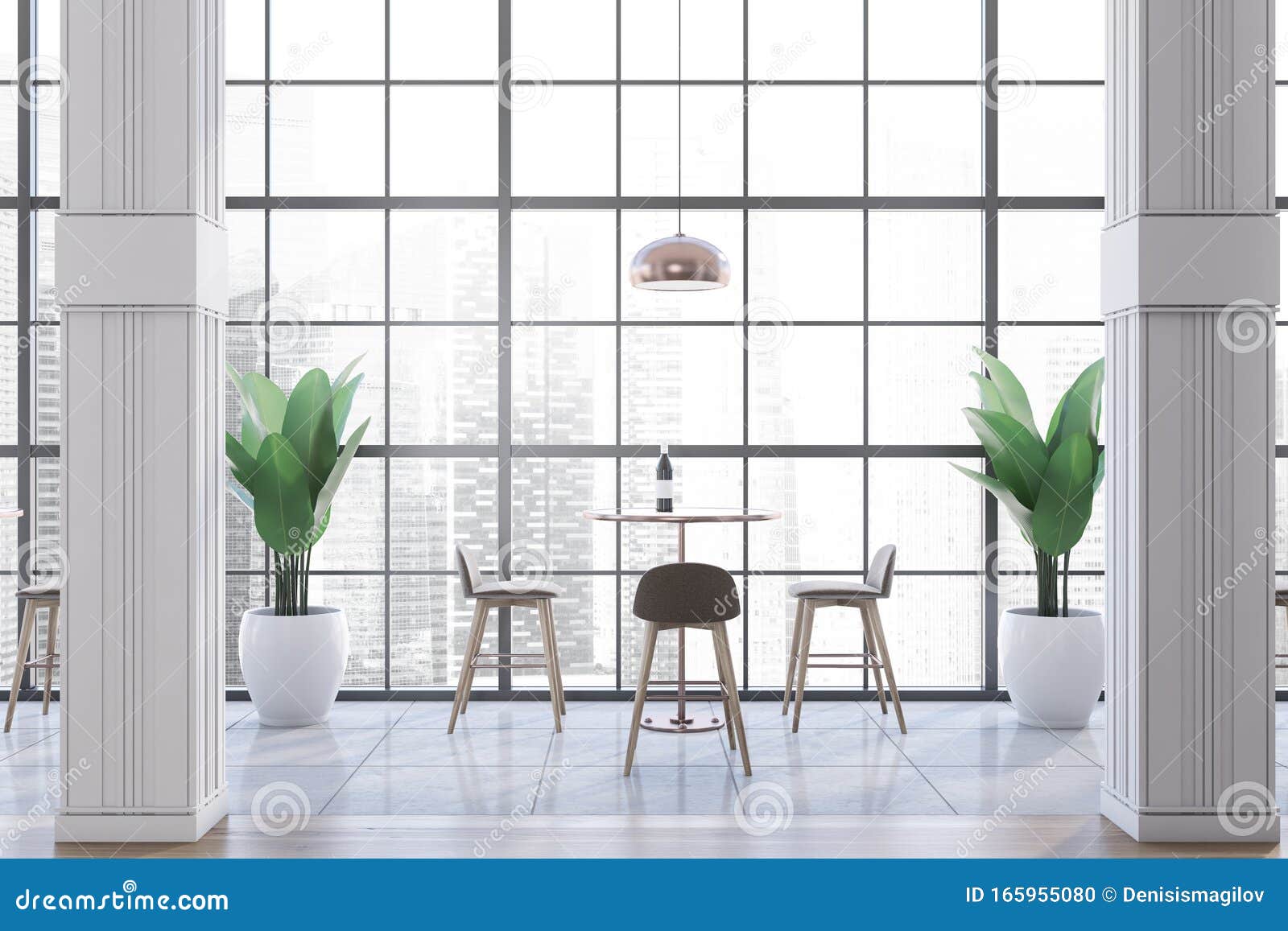 Modern Panoramic White Restaurant Interior Stock Illustration ...