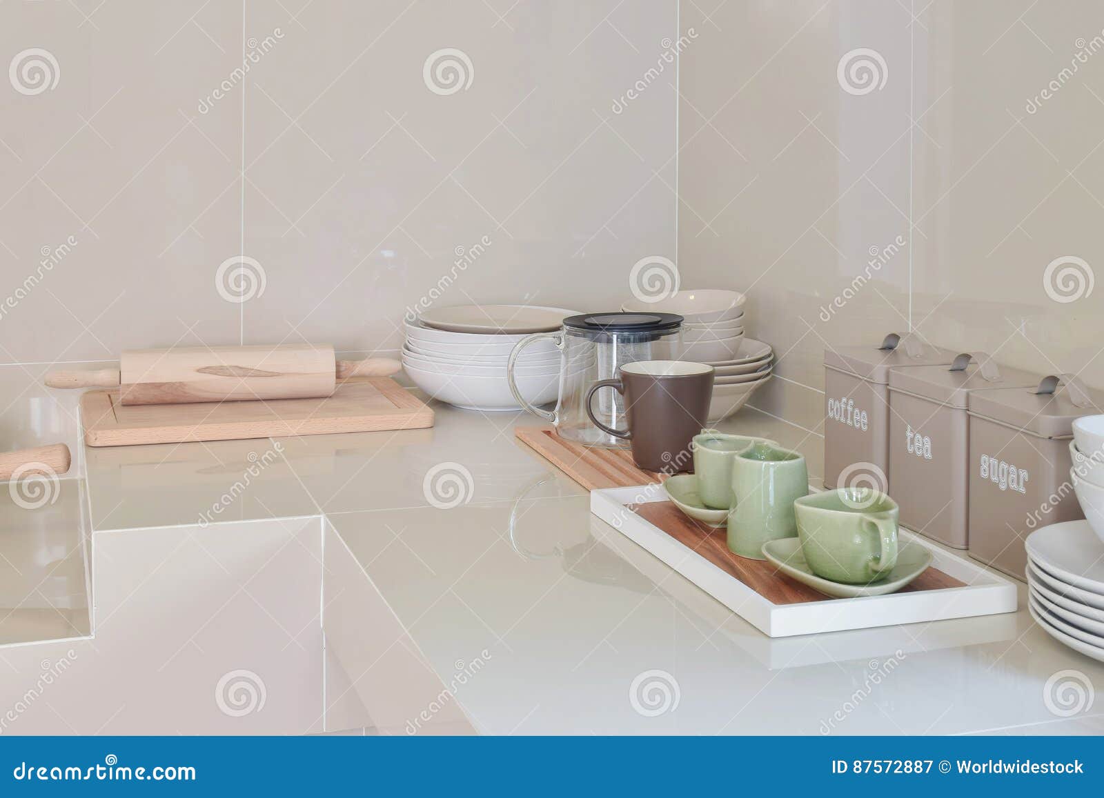 Modern Pantry with White Utensil in Kitchen Stock Image - Image of food ...