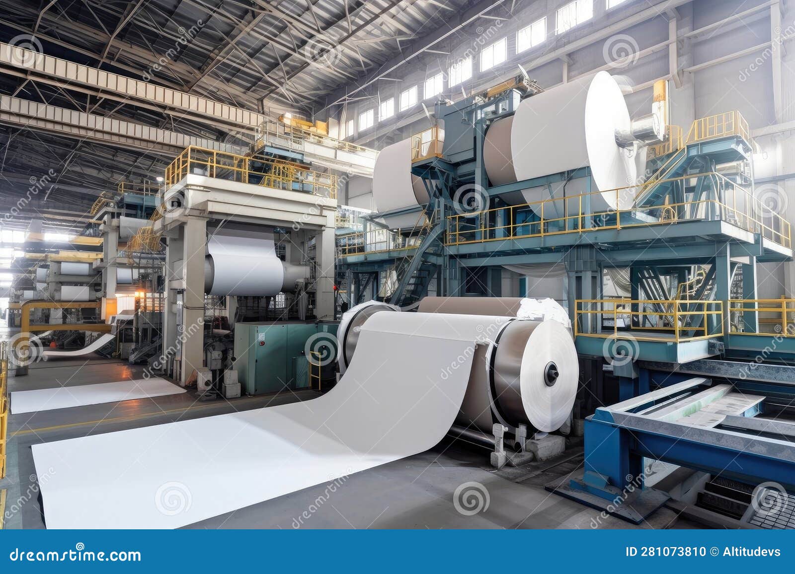 Modern Paper Mill with Huge Machines and Conveyor Belts, Producing High ...