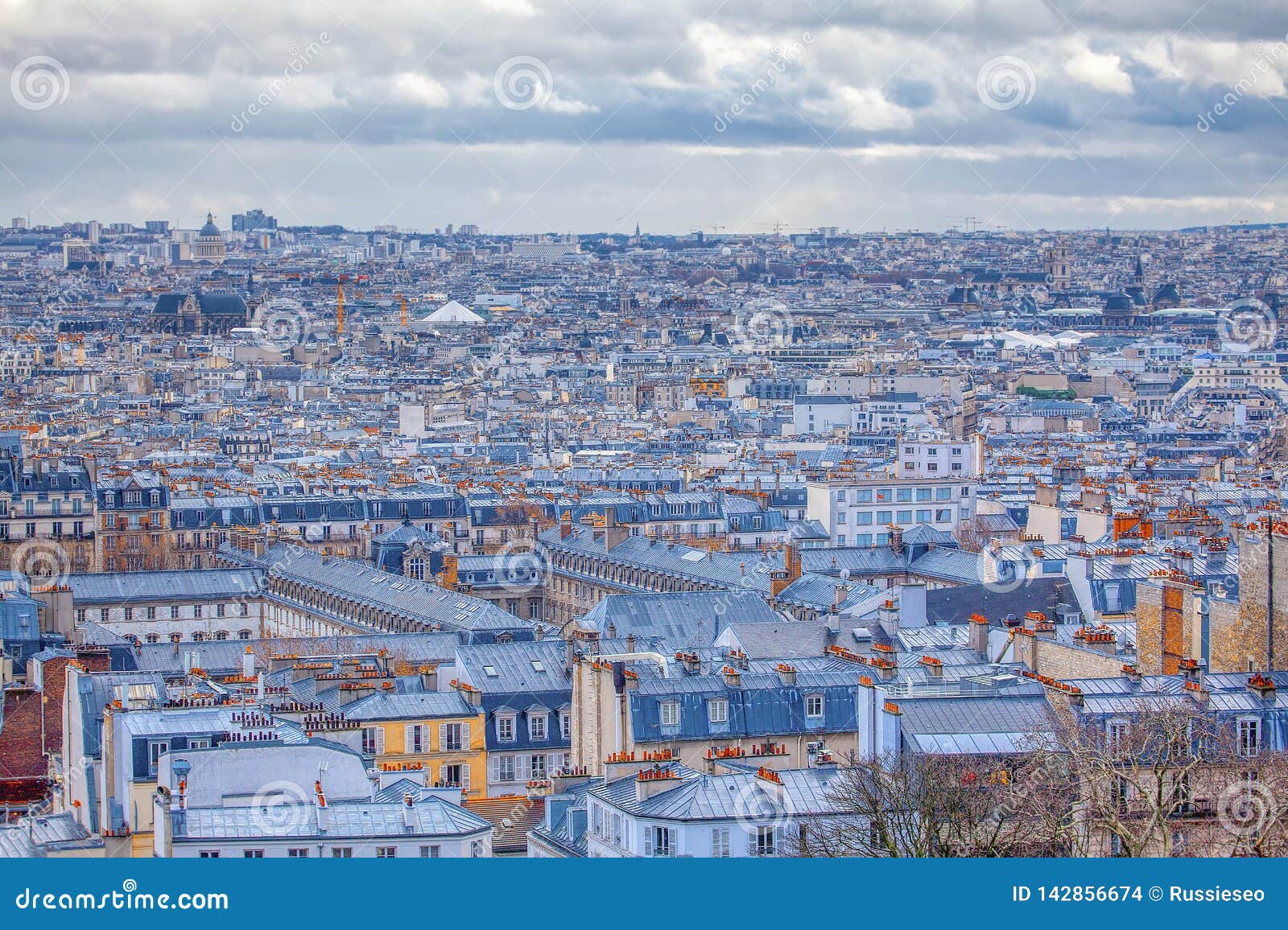 Panoramic view of Paris stock photo. Image of roofs - 142856674