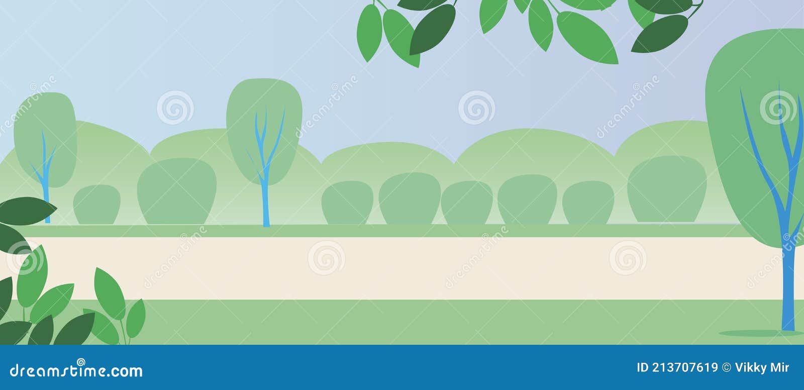 Simple Empty Park, Flat Vector Illustration with Nature No People Sky ...