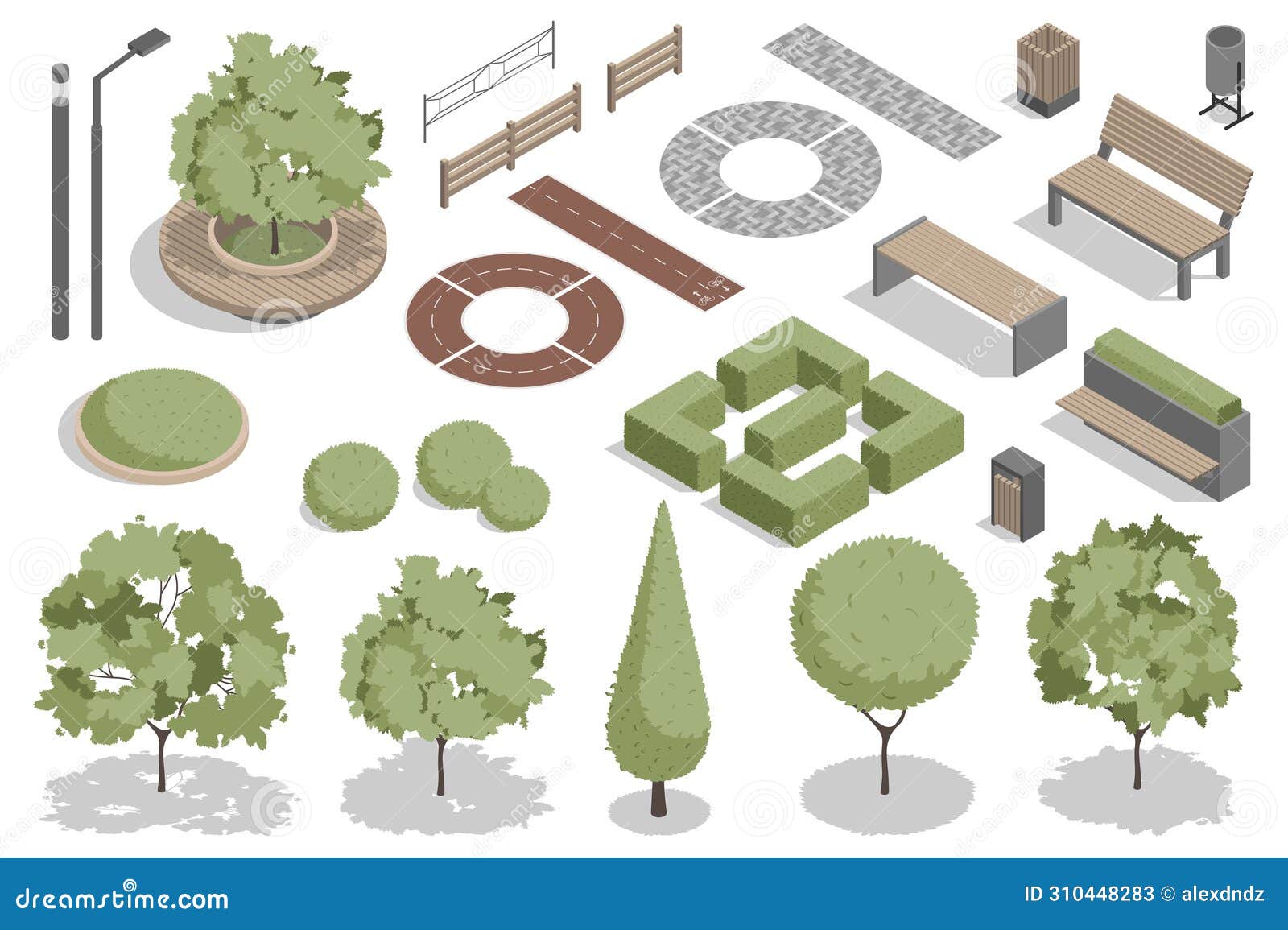 Modern Park Isometric Elements Constructor Mega Set. Vector Illustration Stock Vector ...