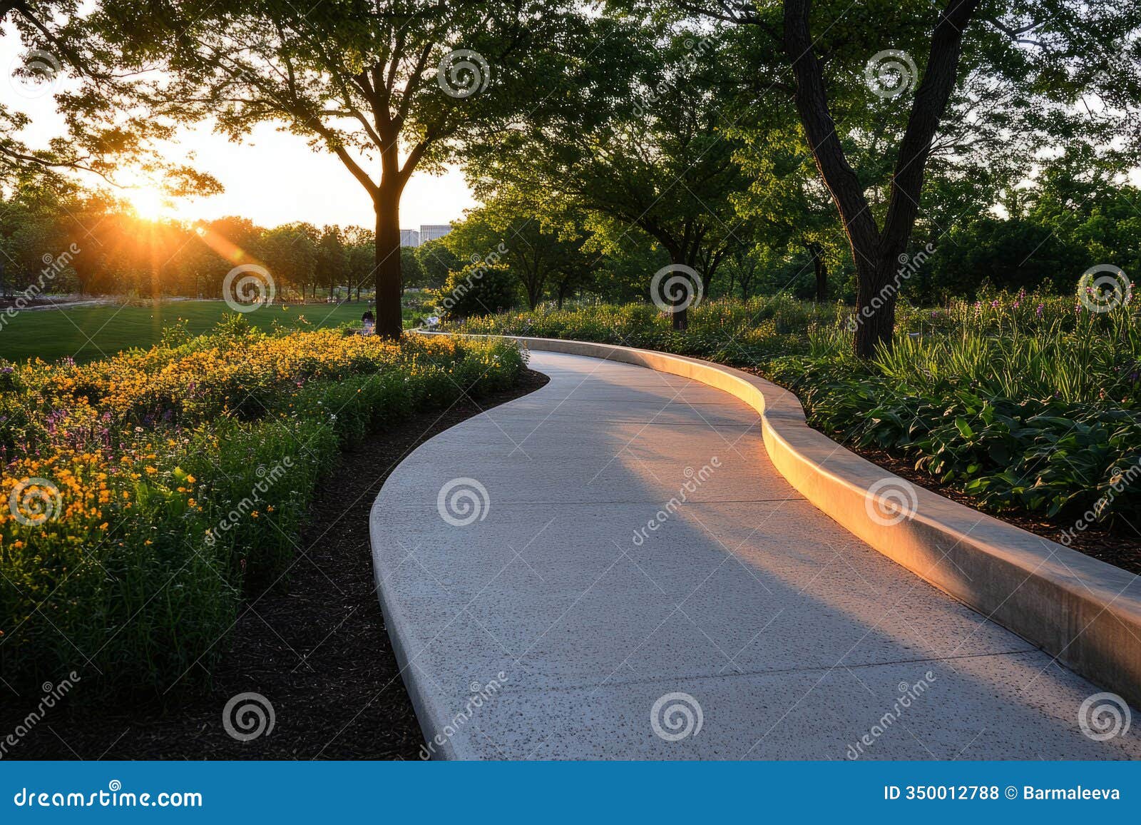 Modern Park Pathway with Green Landscaping Stock Photo - Image of ...