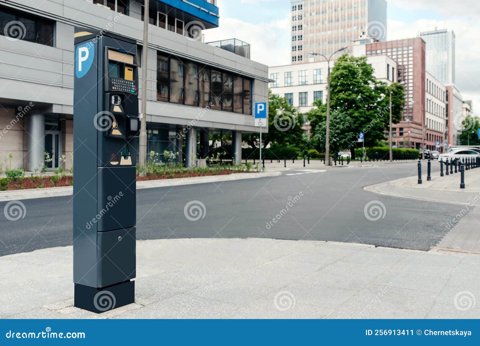 Modern Parking Meter on City Street, Space for Text Editorial Photo ...