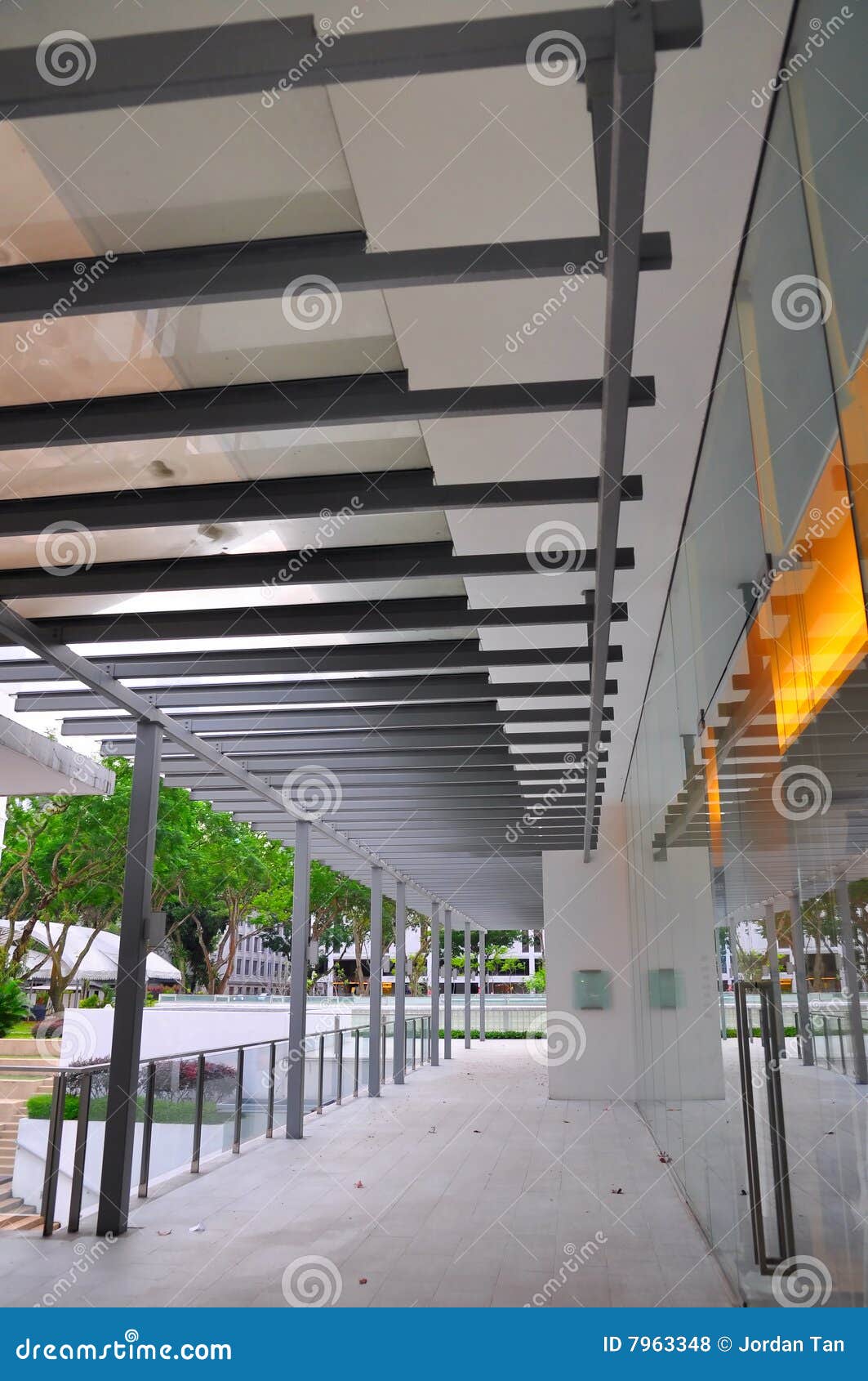 Modern passage way stock photo. Image of ceiling, railing - 7963348