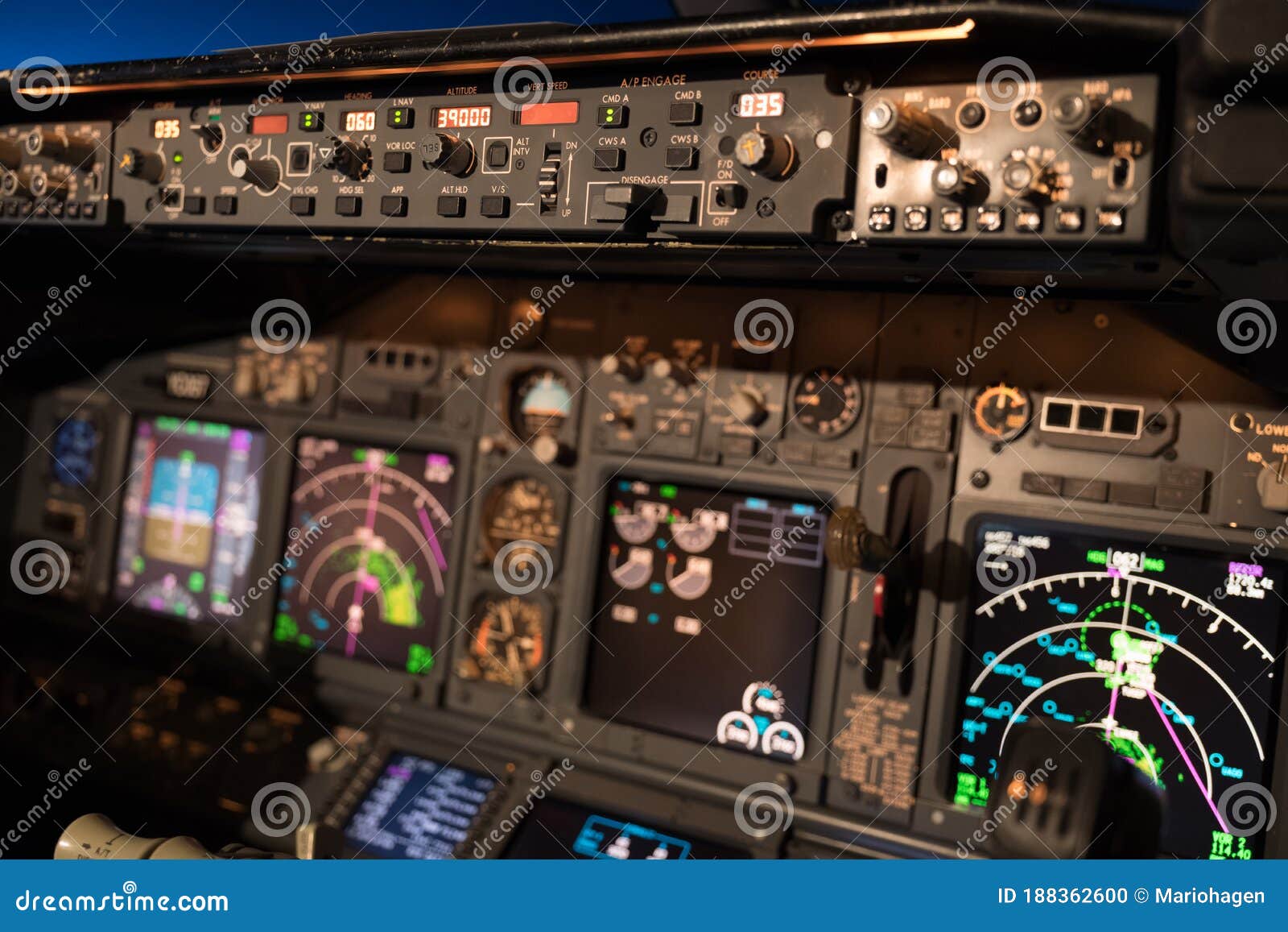Modern Boeing 737 Passenger Airplane Cockpit Stock Photo - Image of ...