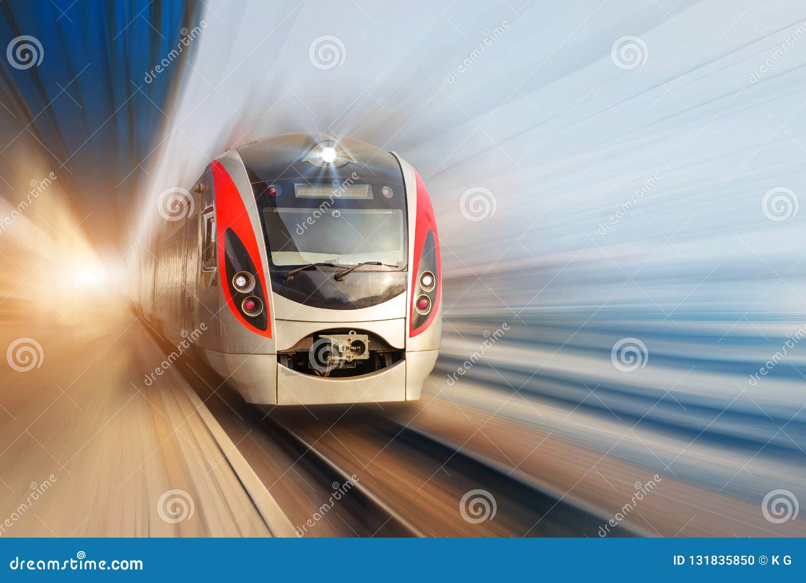 Modern Passenger High-speed Electric Train Moving Fast Along Terminal ...