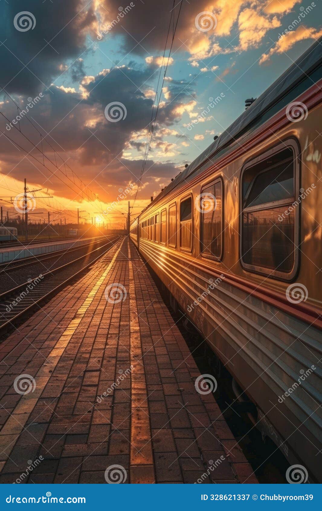 A Modern Passenger Train on a Railway Platform at Sunset, Represents ...
