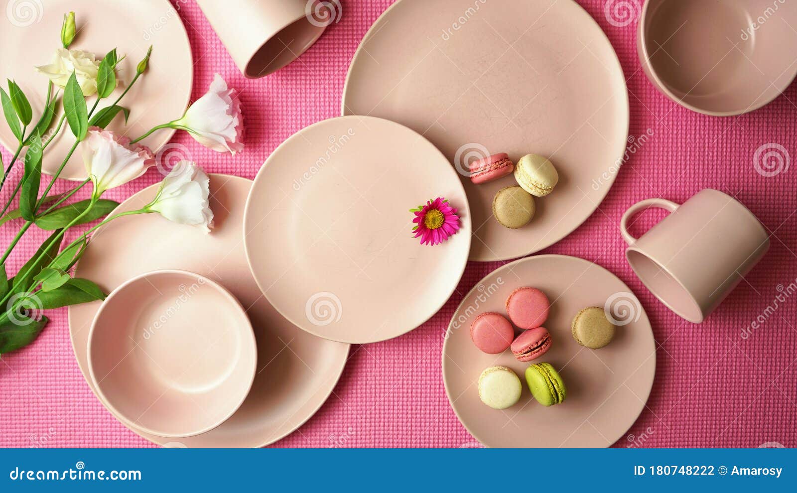 Modern Pastel Pink Tableware on Pink Background. Creative Concept ...