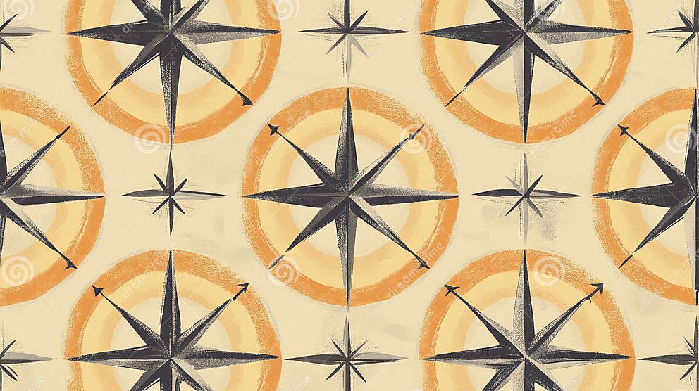 Modern Pattern Featuring Compass Elements and Navigation Symbols in ...