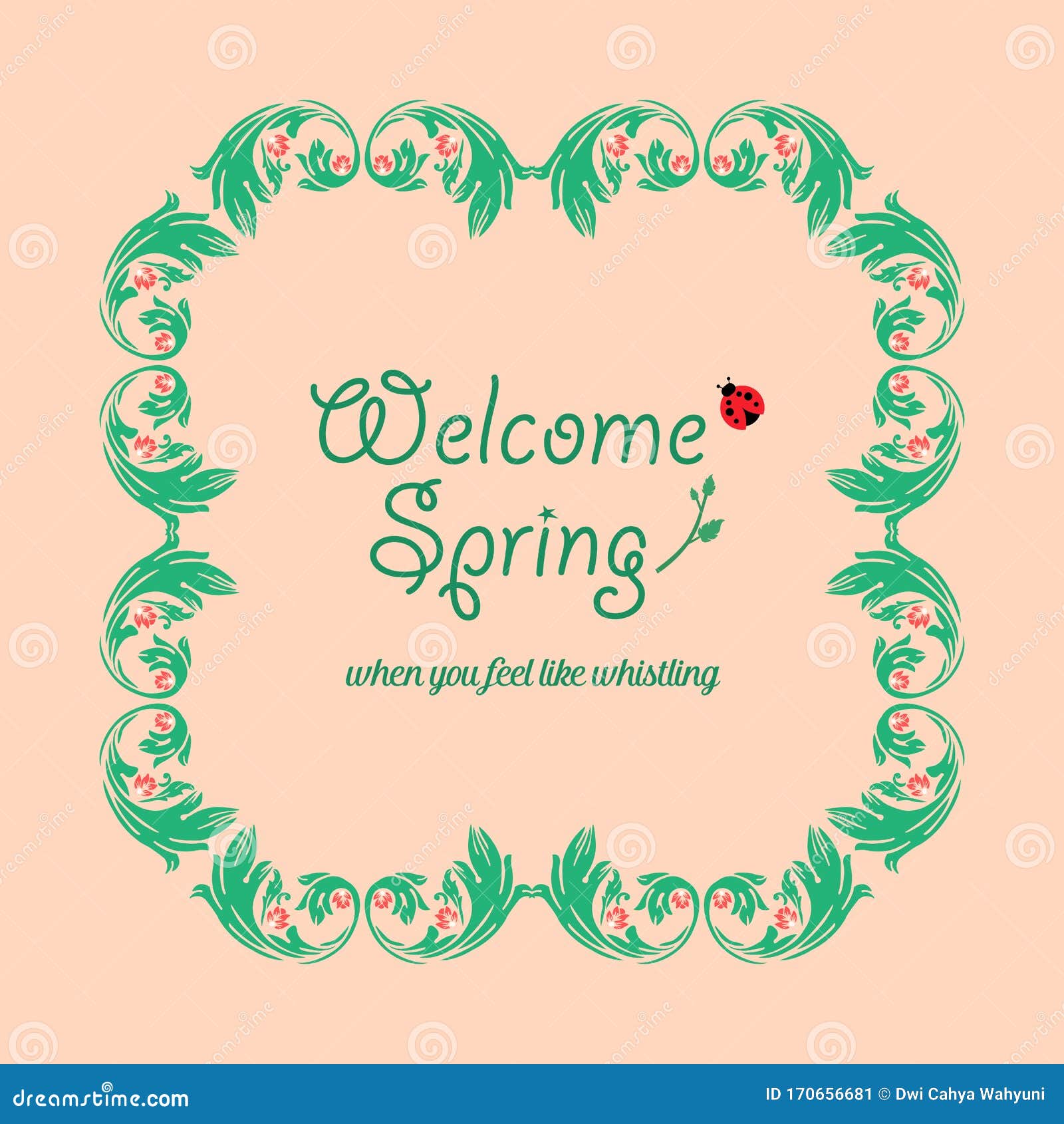 Modern Pattern of Leaf and Flower Frame, for Welcome Spring Poster ...