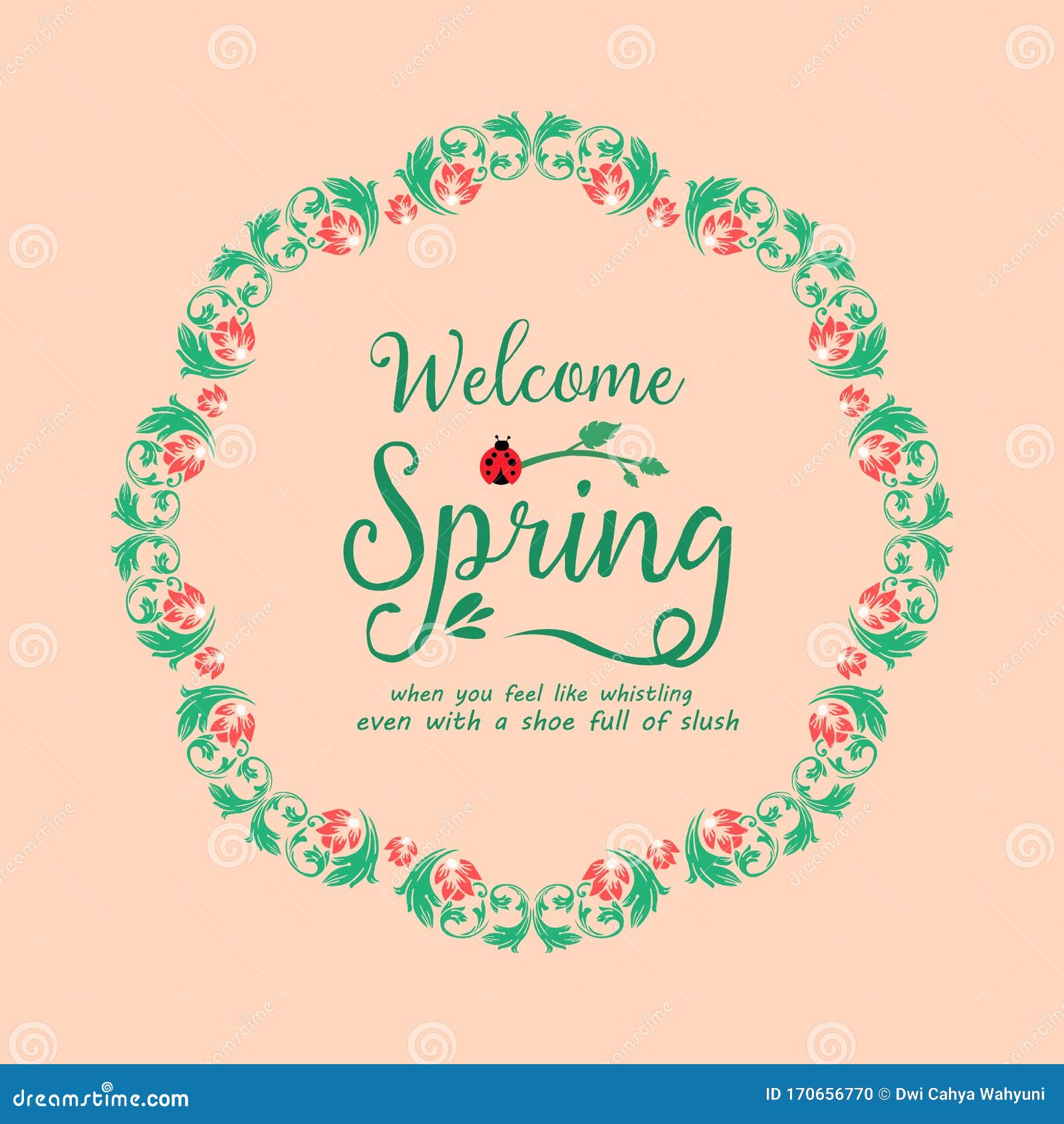 Modern Pattern of Leaf and Flower Frame, for Welcome Spring Poster ...