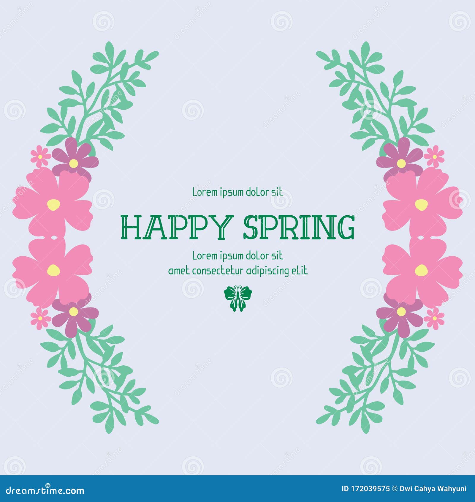 Modern Pattern of Leaf and Pink Flower Frame, for Happy Spring ...