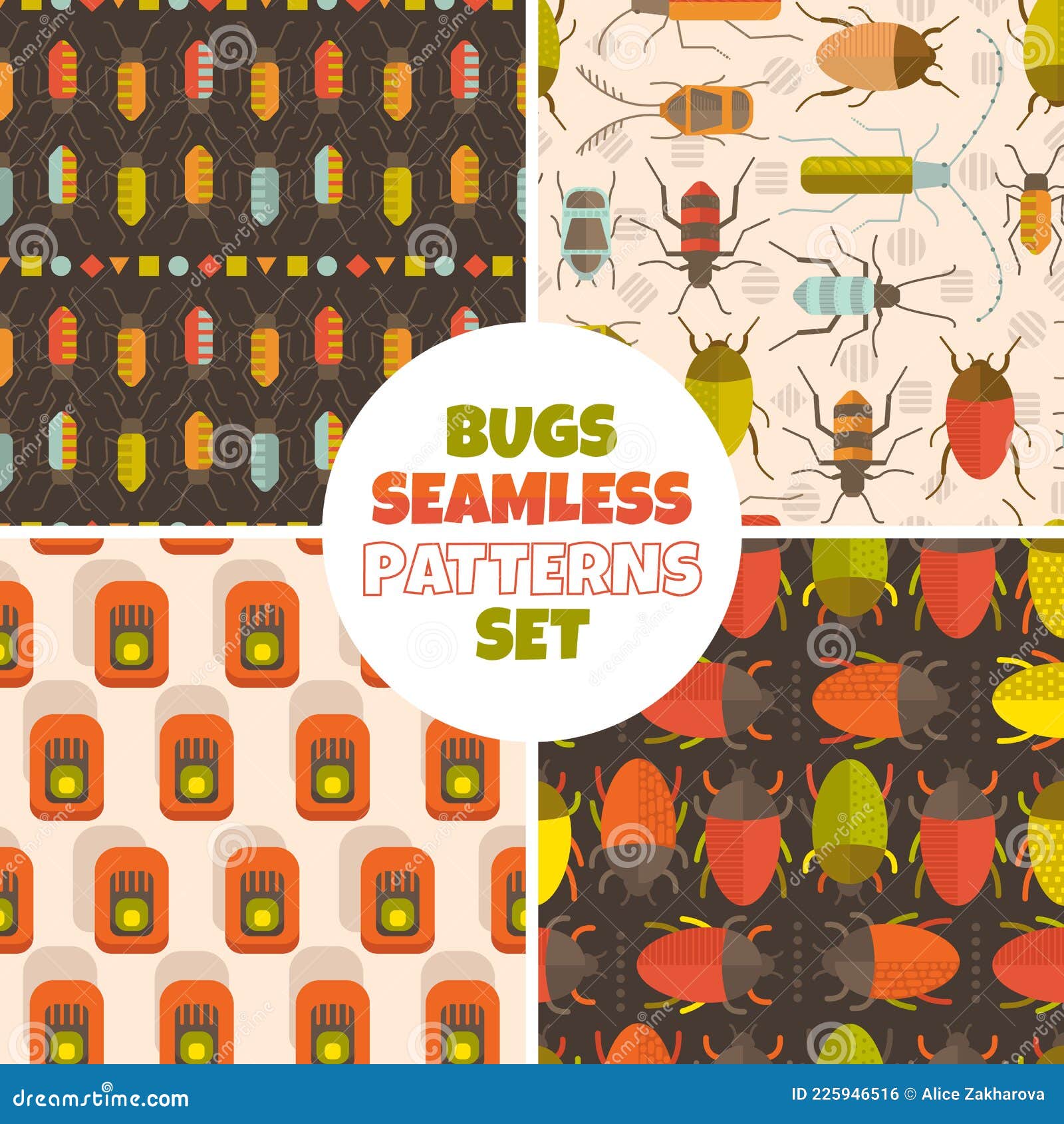 Modern Patterns with Beetles Stock Vector - Illustration of geometric ...