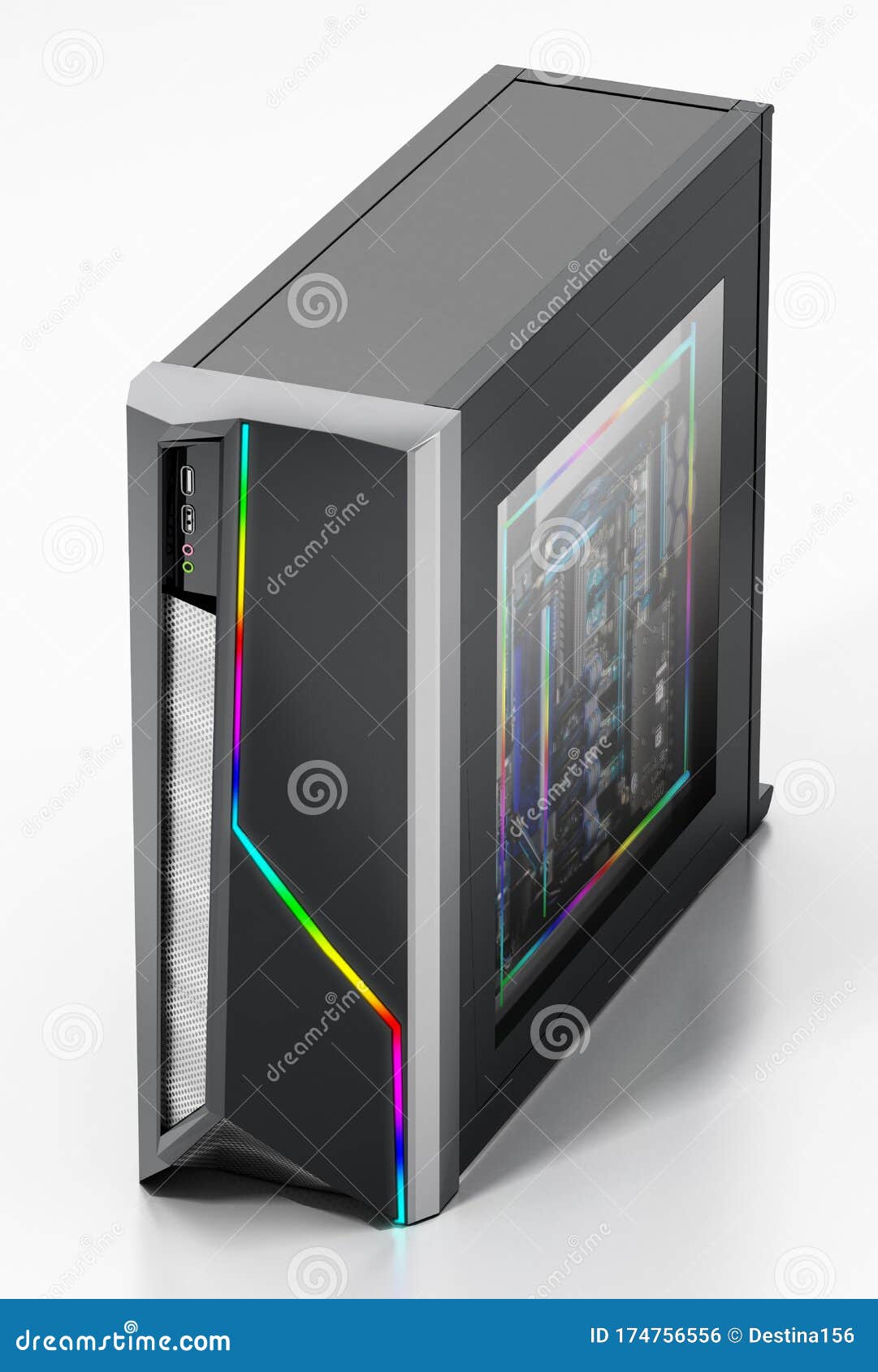 Modern PC Case with RGB LED Lights. 3D Illustration Stock Illustration ...