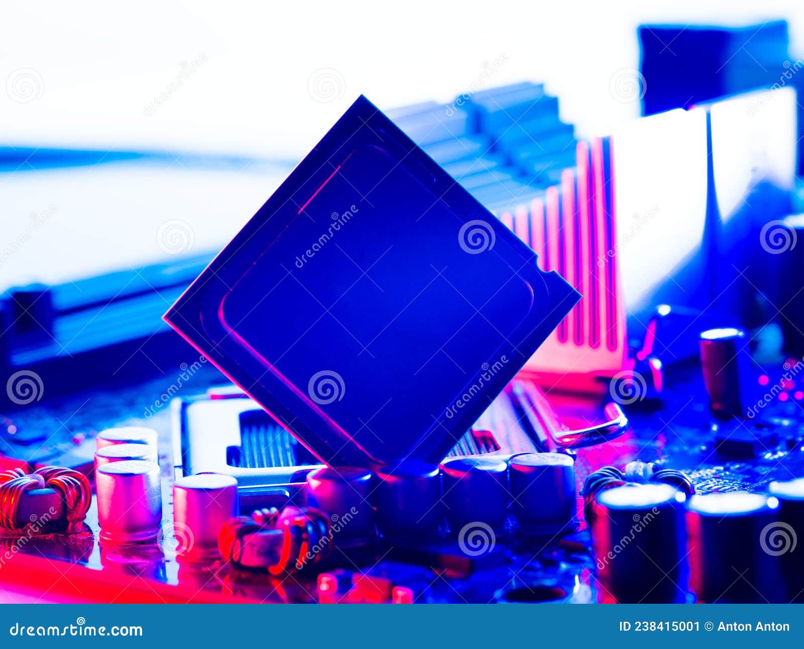 Modern PC Processor. Printed Circuit Board and Motherboard Inside the ...