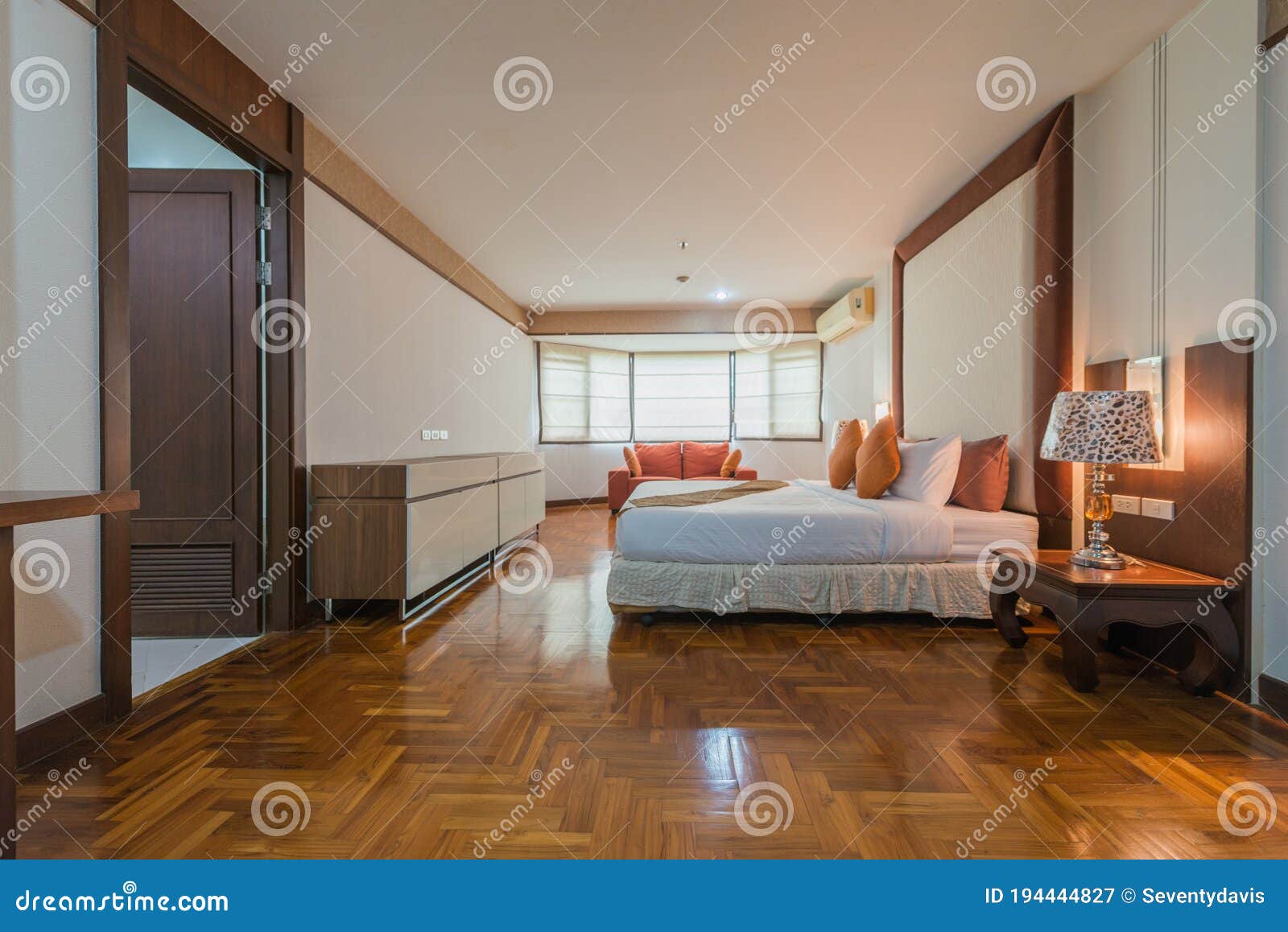 Modern Peaceful Bedroom Interior Design in Apartment. Stock Image ...