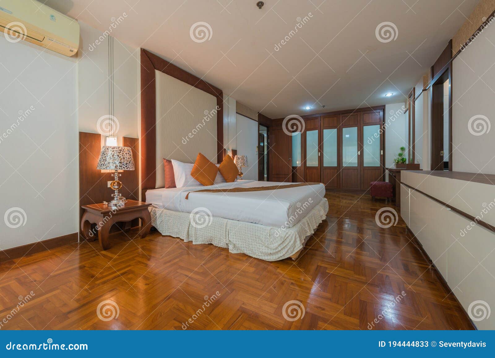 Modern Peaceful Bedroom Interior Design in Apartment. Stock Image ...