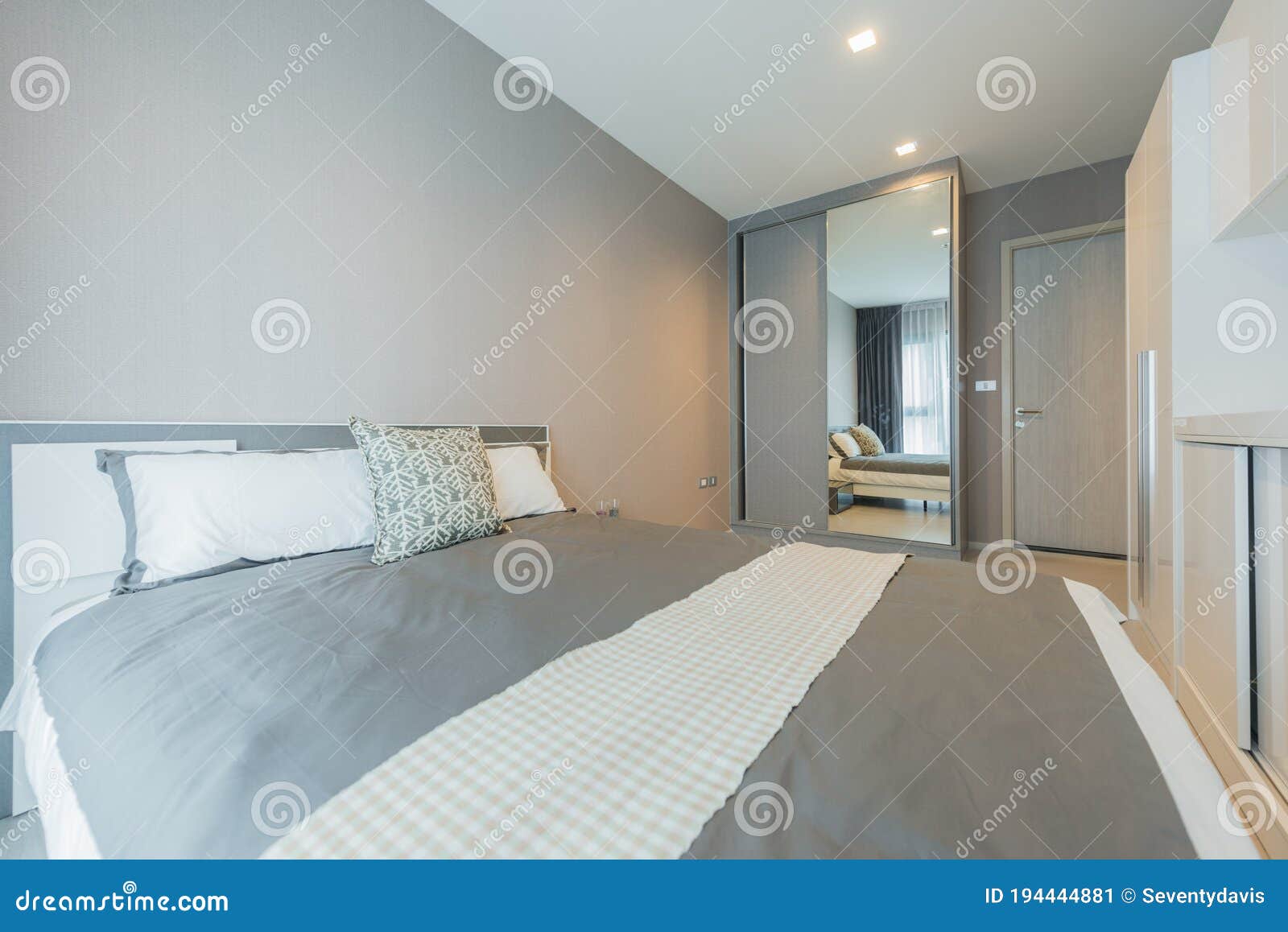 Modern Peaceful Bedroom Interior Design in Apartment. Stock Image ...