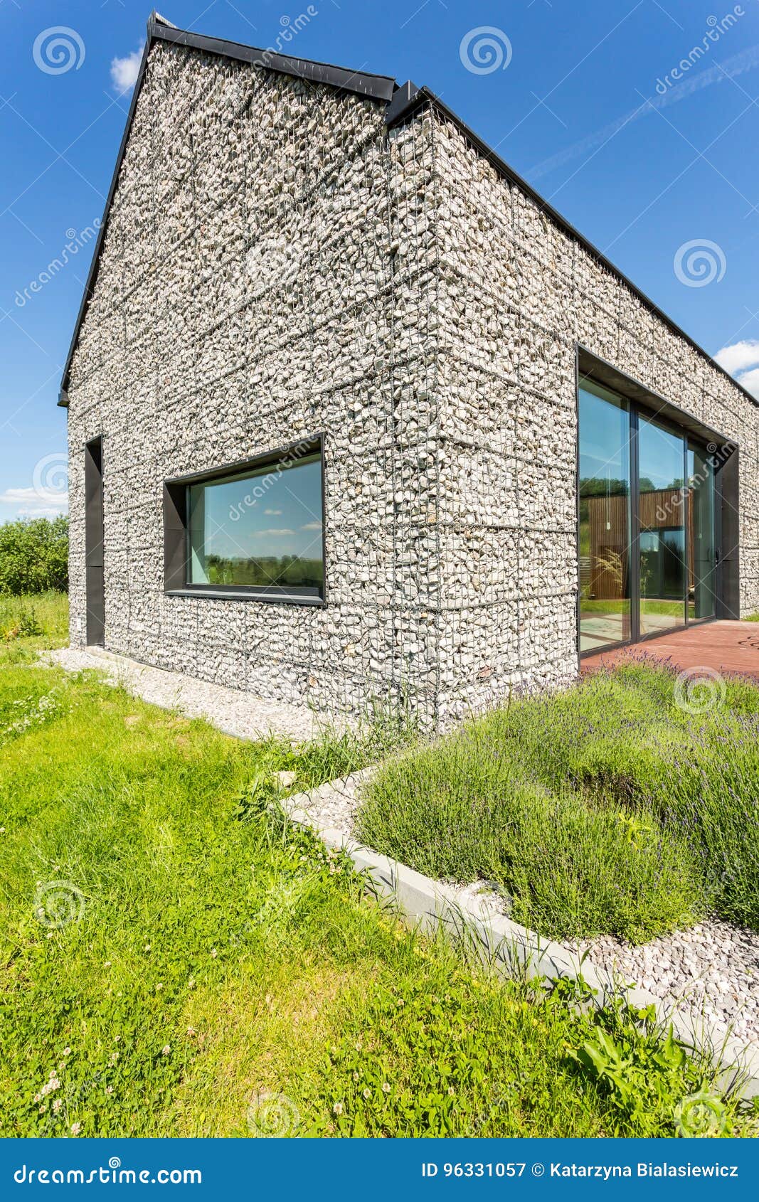 Modern Pebble Stone Wall House Stock Image - Image of sliding ...