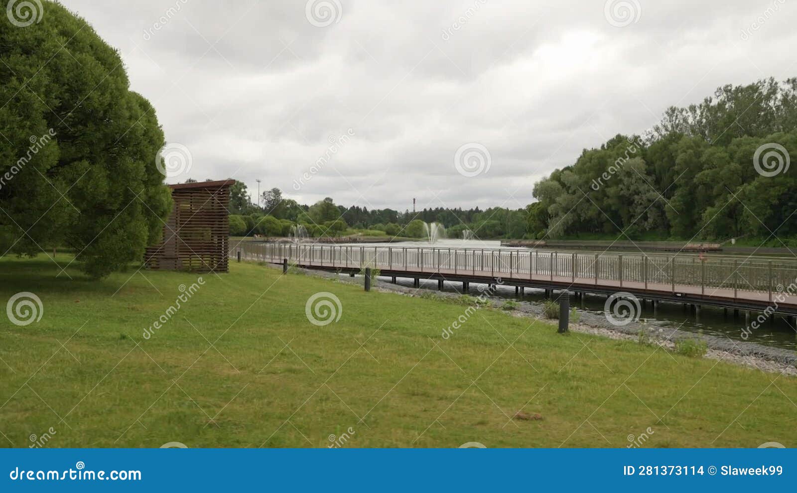 A Modern Pedestrian Bridge Over the River, View from Below. Dolly ...