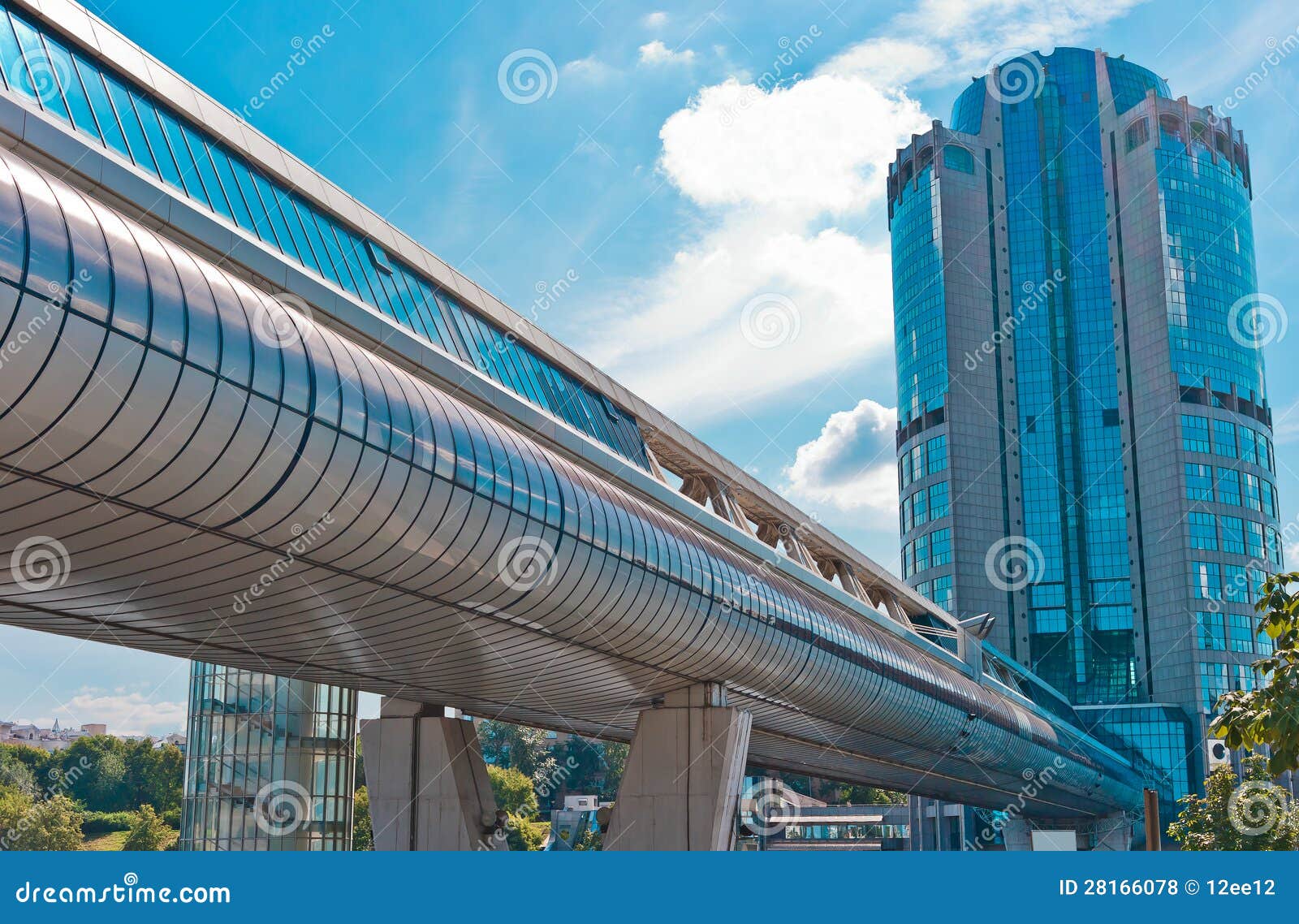 Modern Pedestrian Bridge and Skyscraper Stock Photo - Image of ...