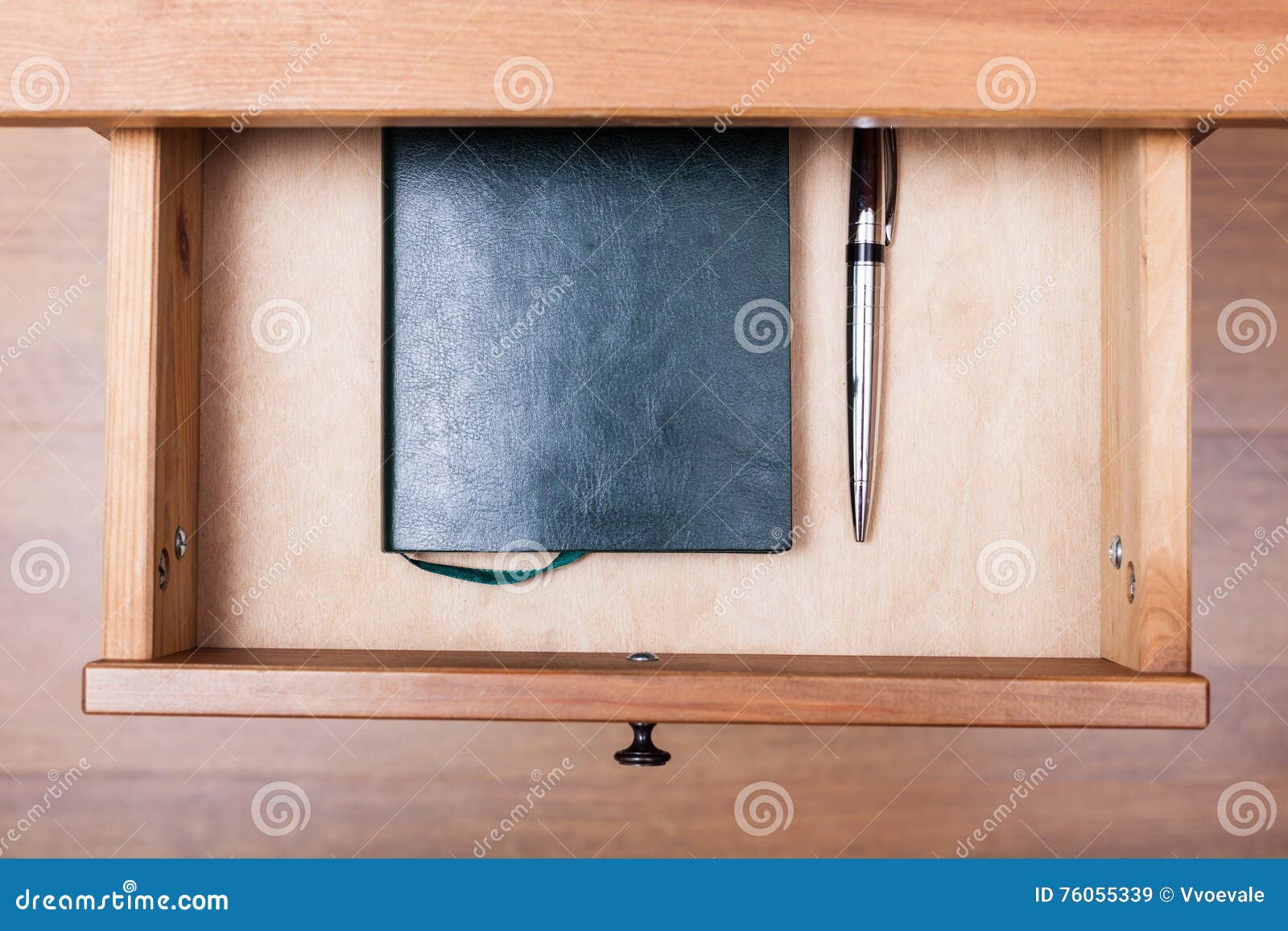 Modern Pen and Notebook in Open Drawer Stock Image - Image of flat ...
