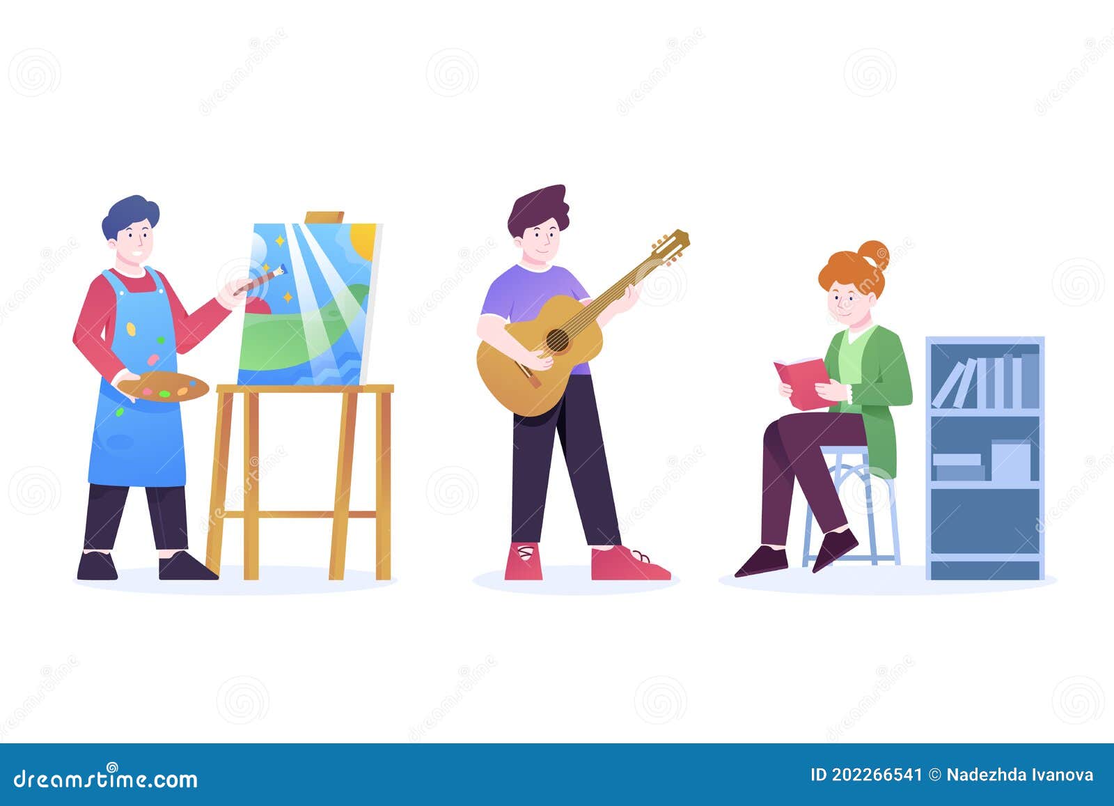 Modern People Doing Different Cultural Activities Illustrated Vector ...