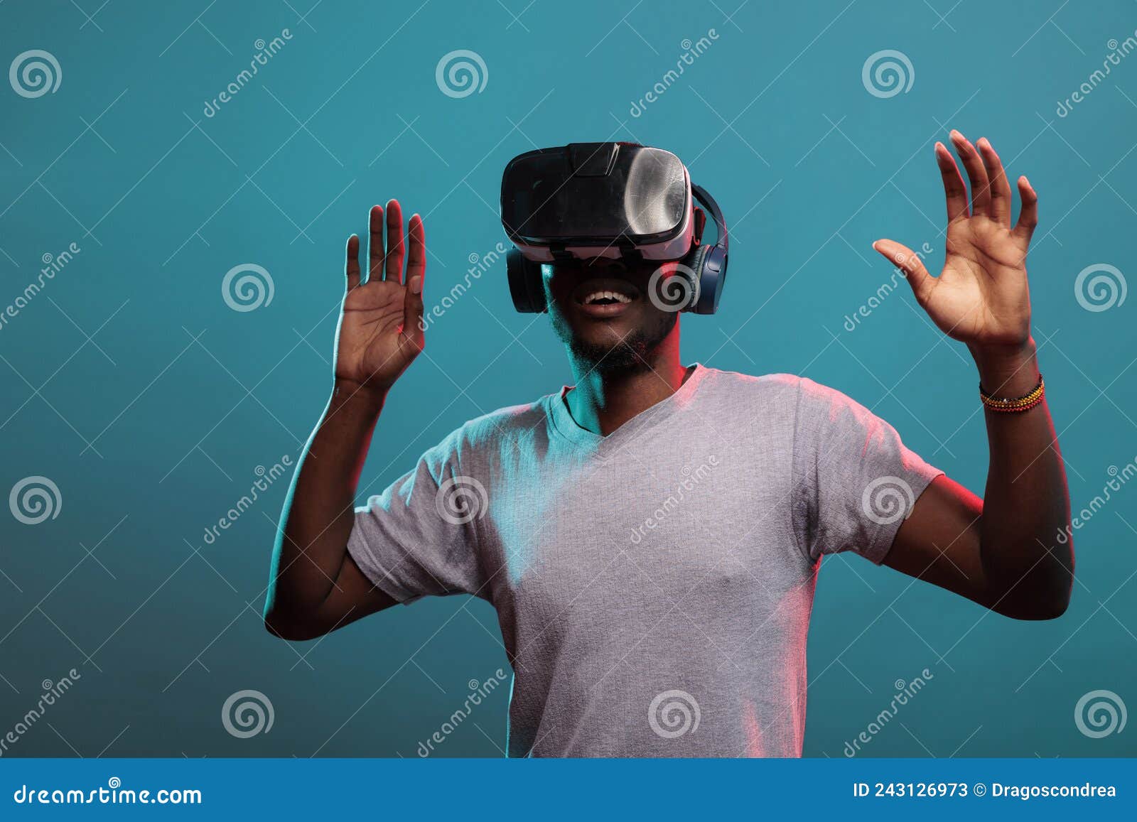 Modern Person Using 3d Virtual Reality Headset in Studio Stock Image ...