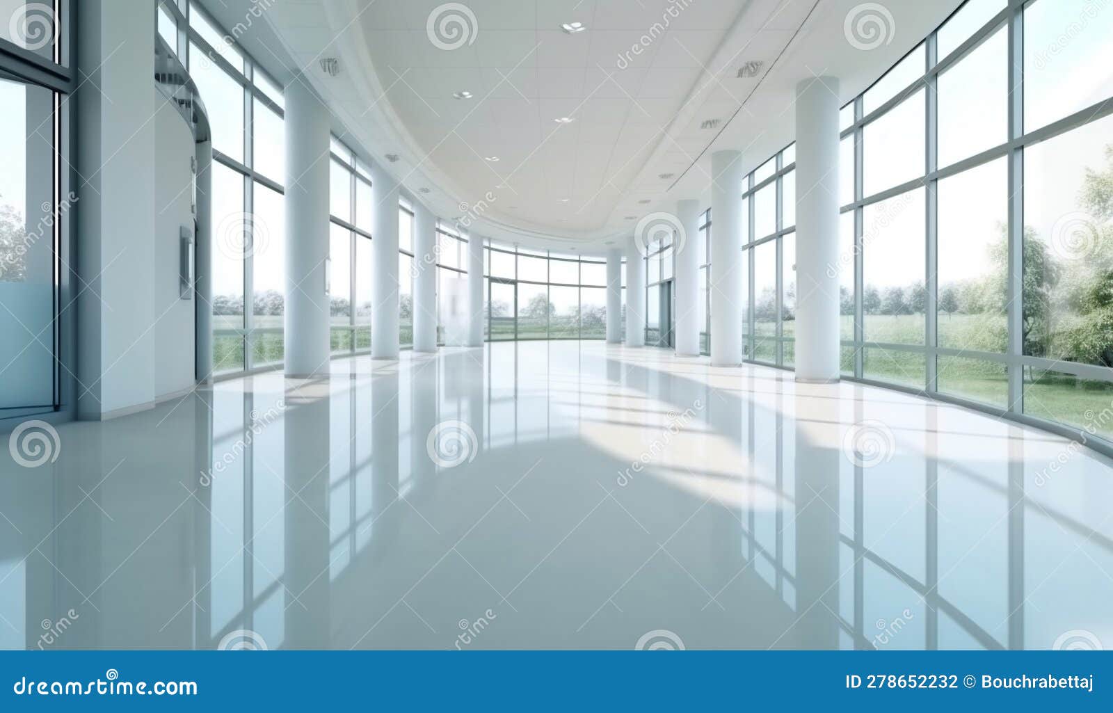Modern Perspective of an Office Corridor with Panoramic Windows ...