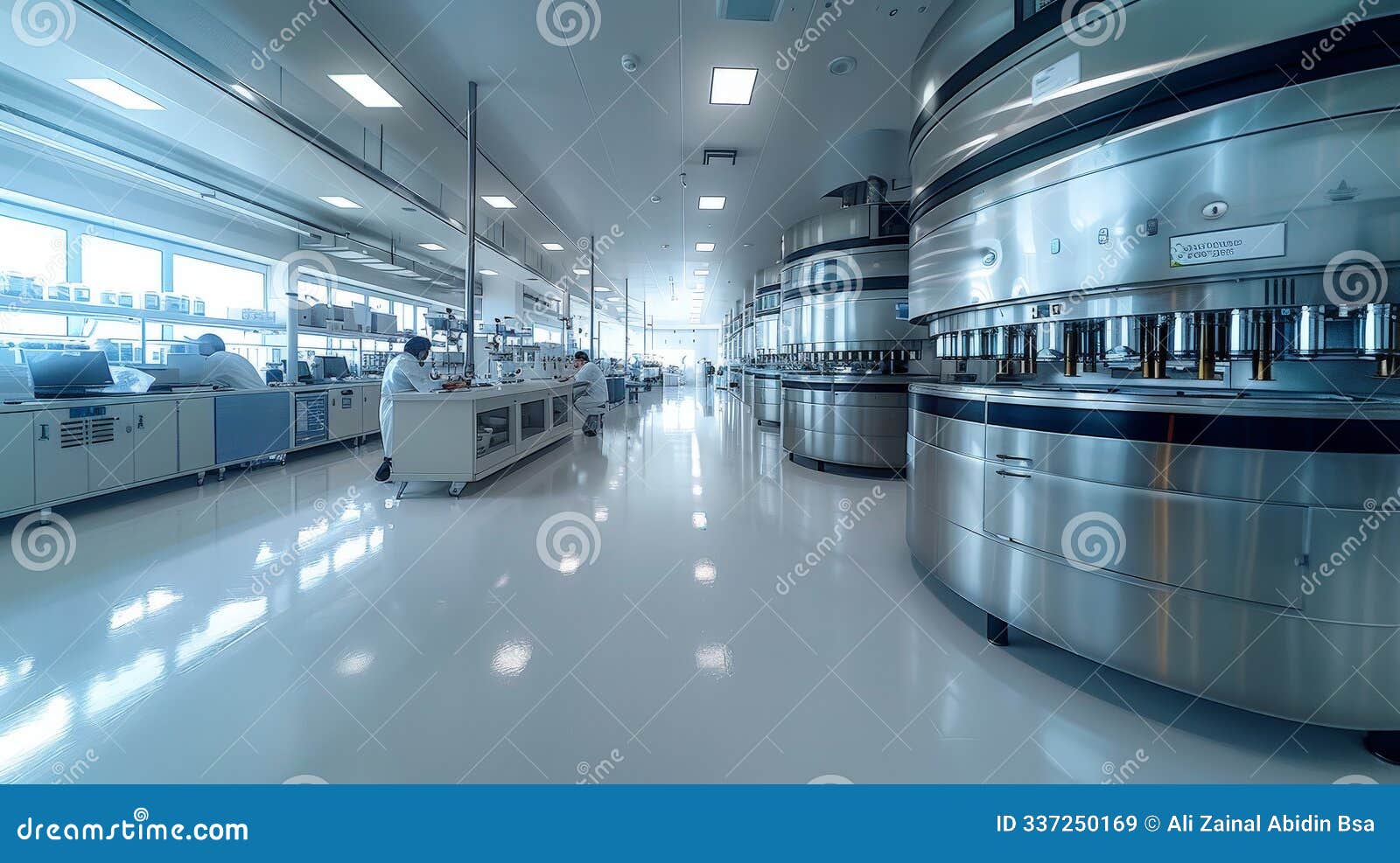 Scientists In Cleanroom Suits Working In A High-tech Laboratory ...