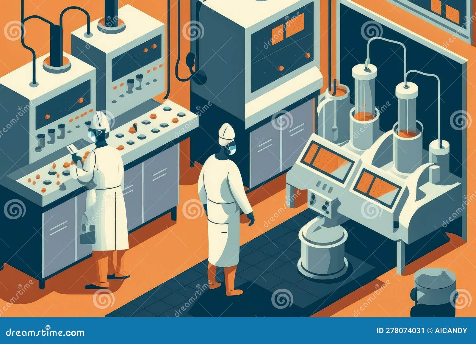 Modern Pharmaceutical Manufacturing Facility with Workers in Protective ...