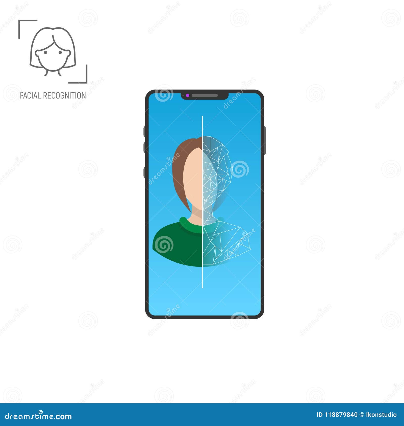 Modern phone face scanner stock vector. Illustration of person - 118879840