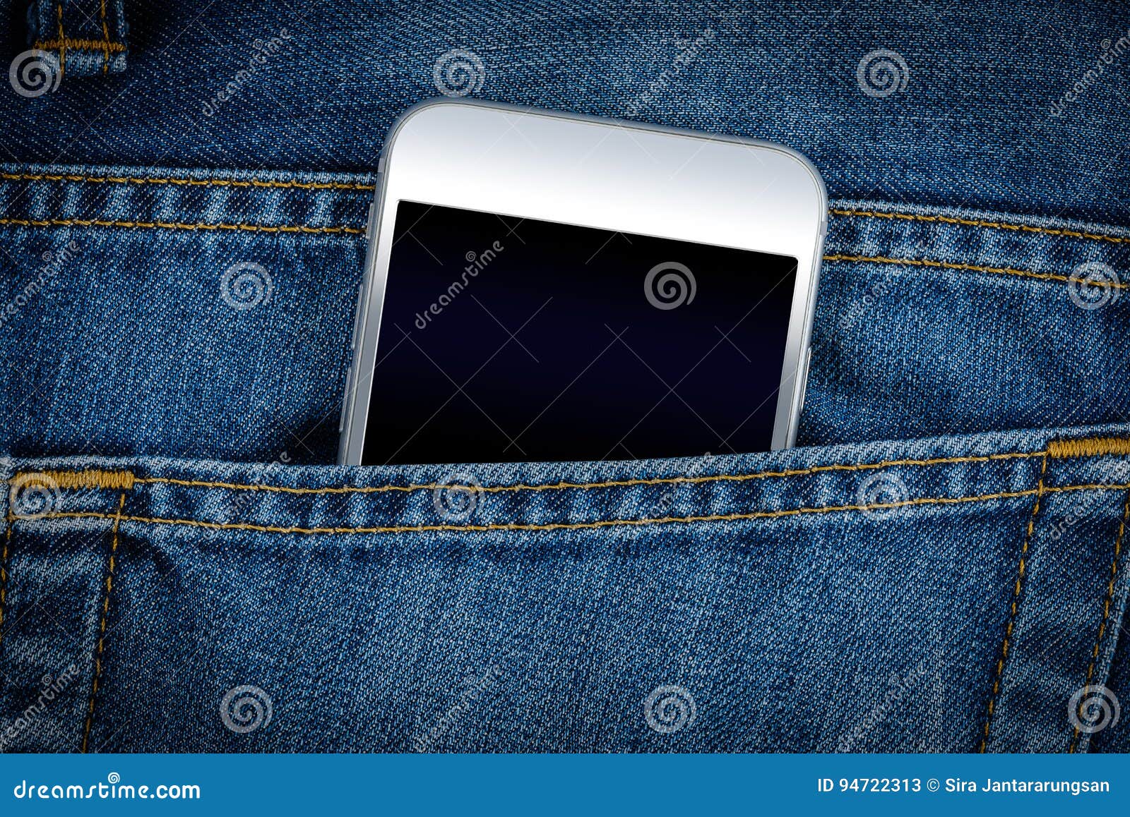 Modern Phone in Jeans Pocket Displaying Black Screen Application Stock ...
