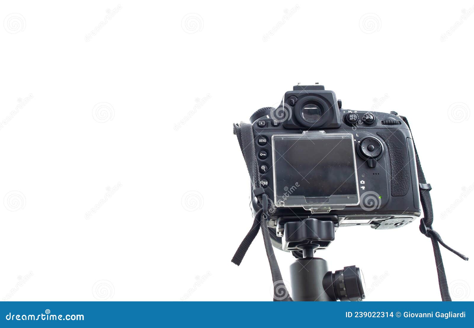 Modern Photo Camera on a White Background - Back View Stock Photo ...
