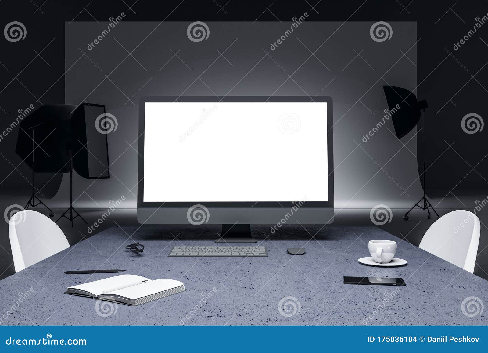 Modern Photo Studio with Computer Stock Illustration - Illustration of ...