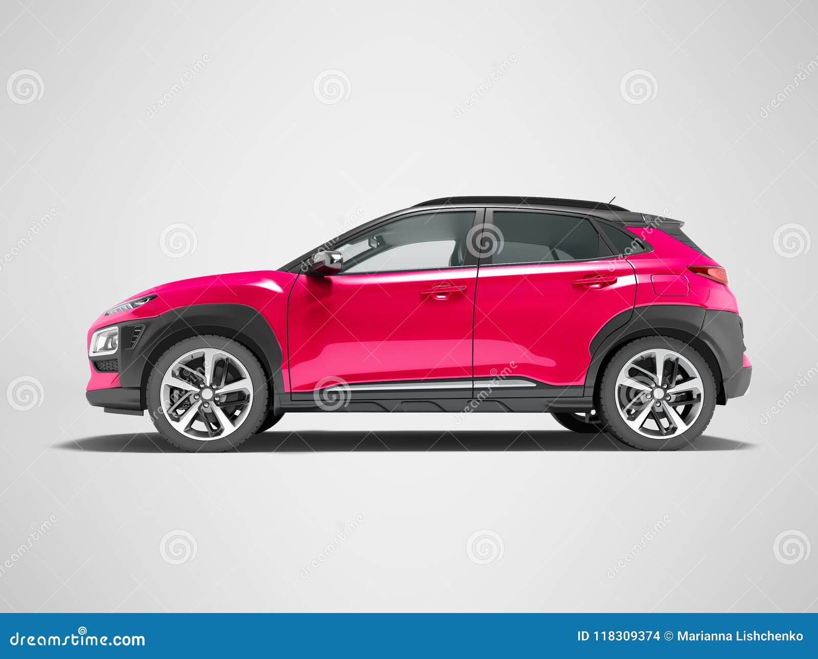 Modern Pink Car Crossover Side View 3d Render On Gray Background Stock ...