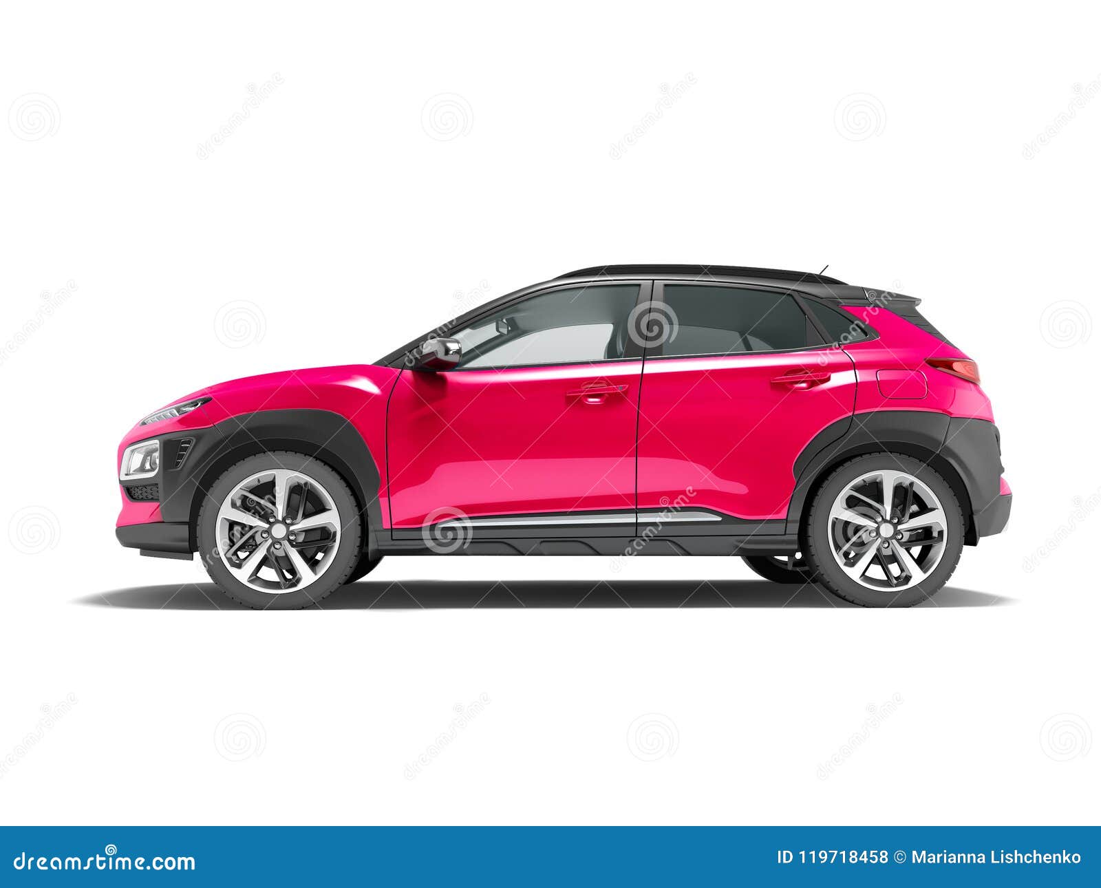 Modern Pink Car Crossover Side View 3d Render on White Background with ...