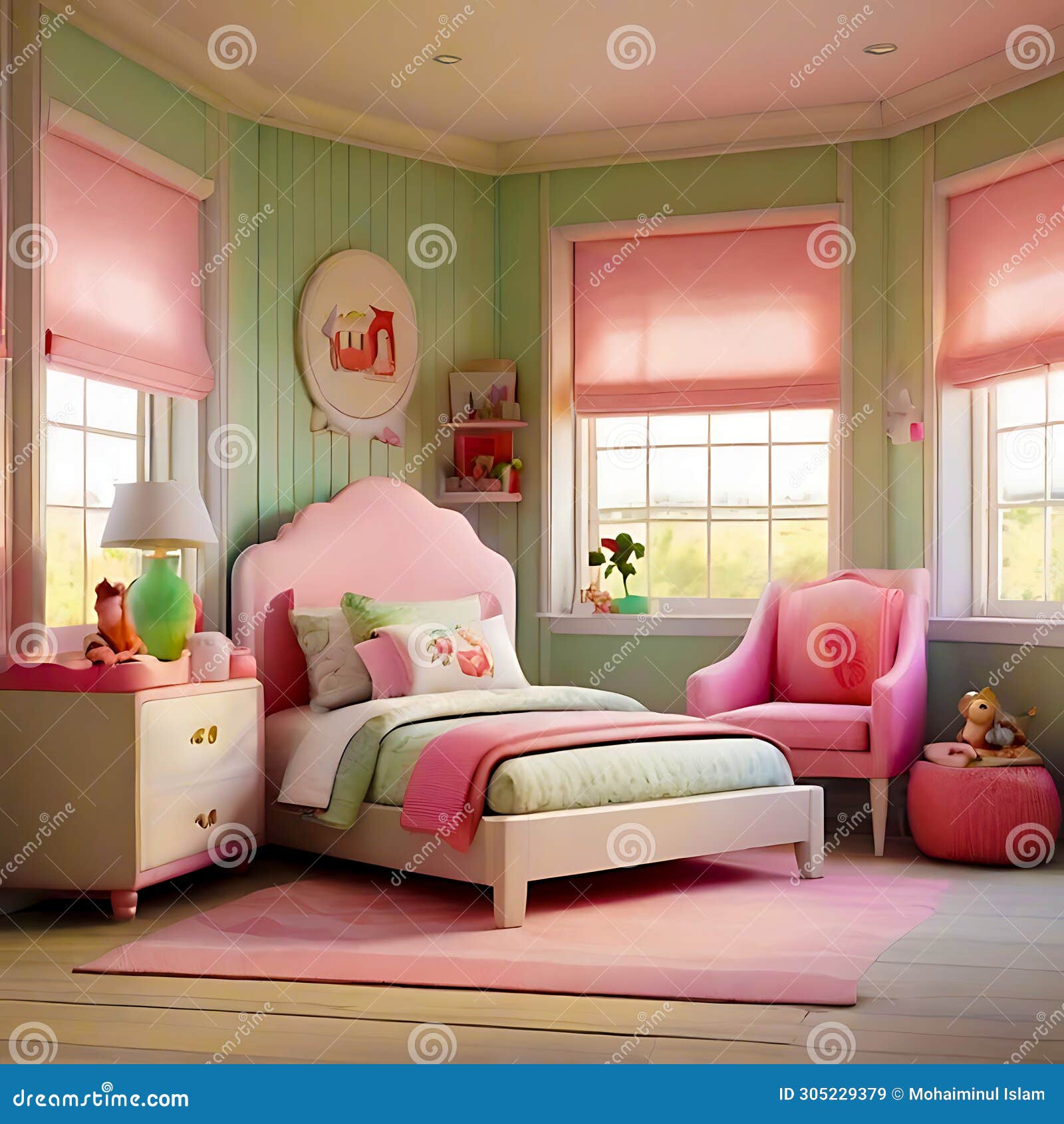Modern Pink Cozy Bedroom Illustration. Generative AI Stock Illustration ...